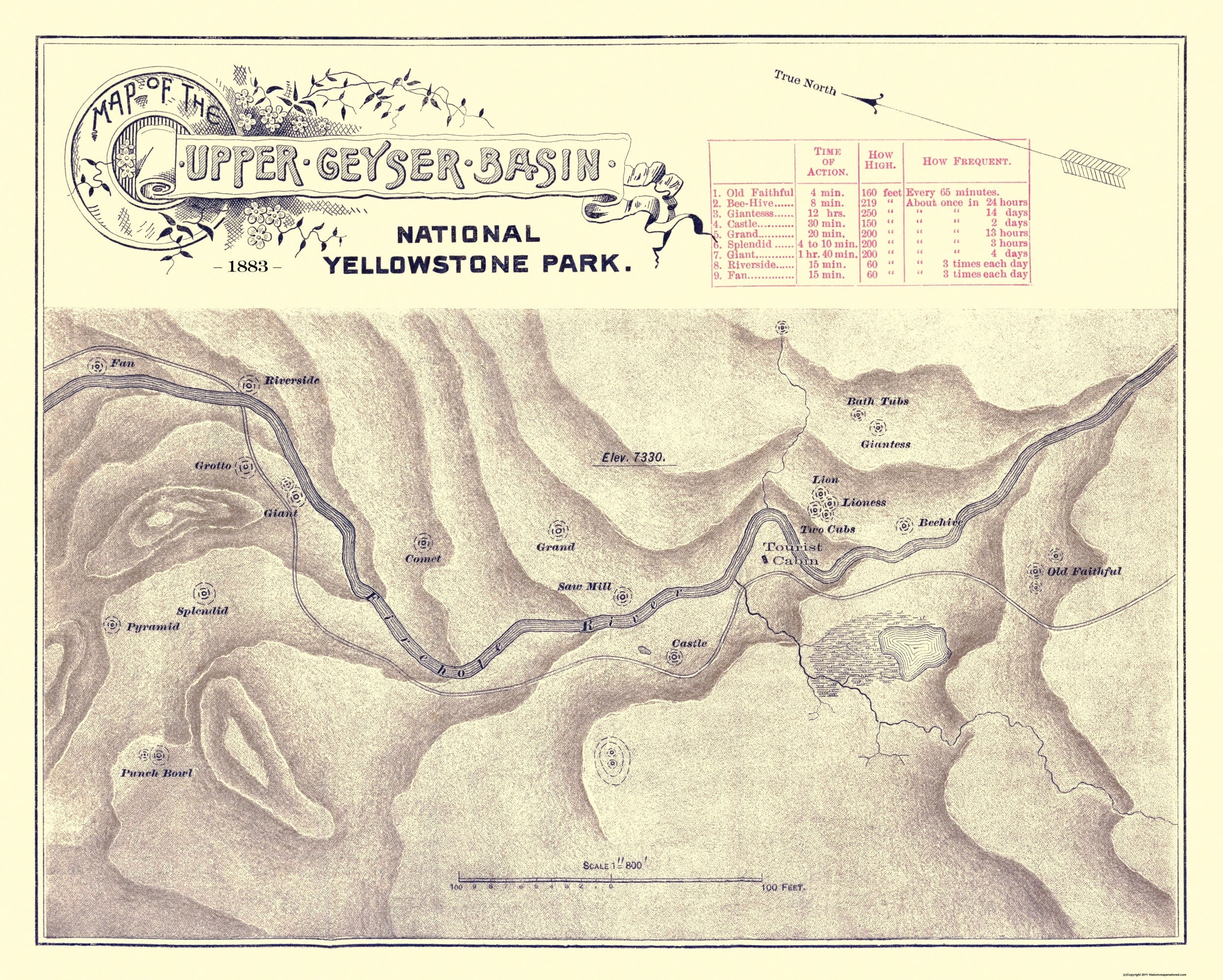 Historic State Map - Yellowstone Upper Geyser Wyoming - 1883 - 28.69 x ...