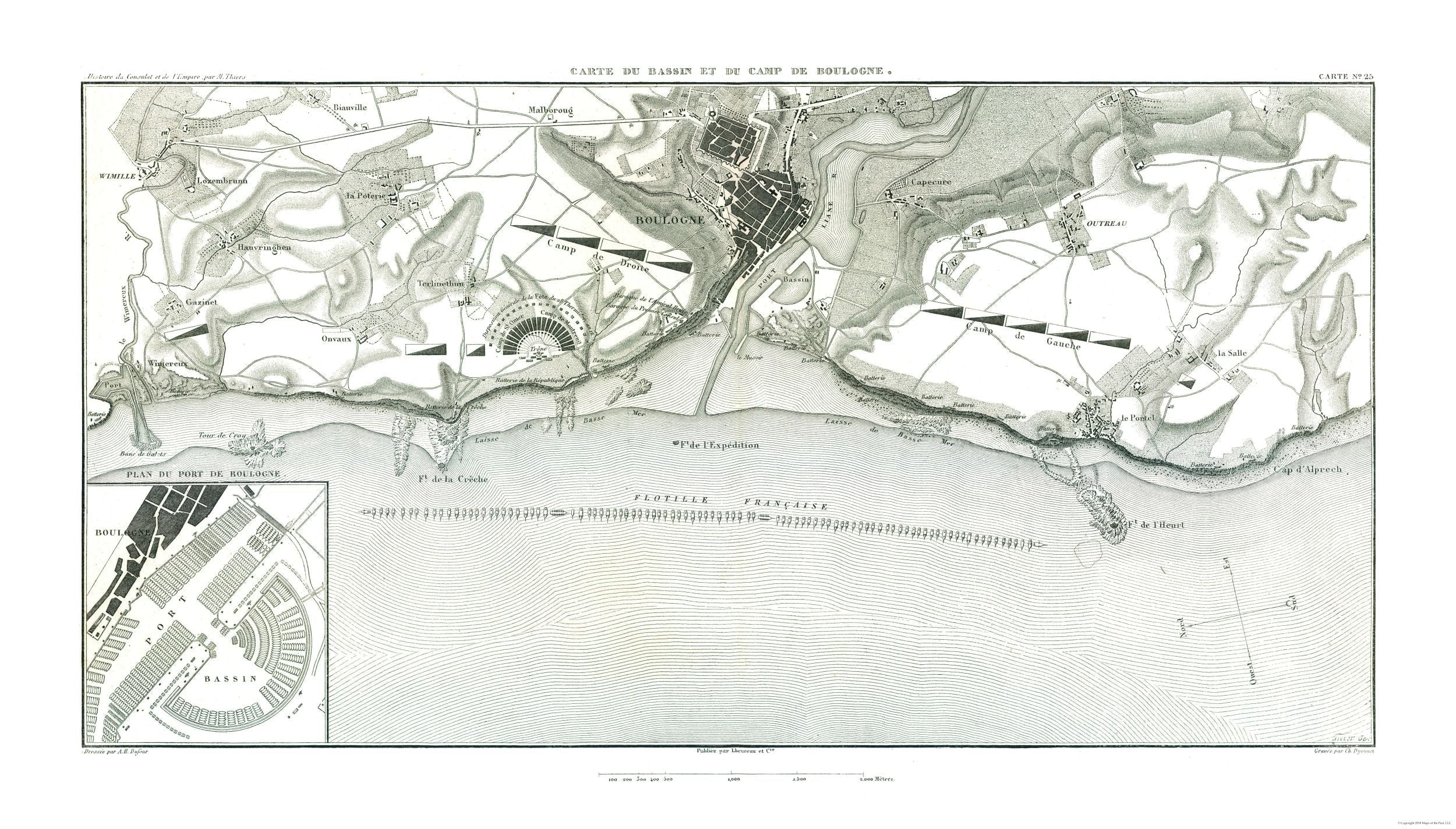 Historic War Map - Boulogne sur Mer Basin France Camp - Thiers 1866 ...