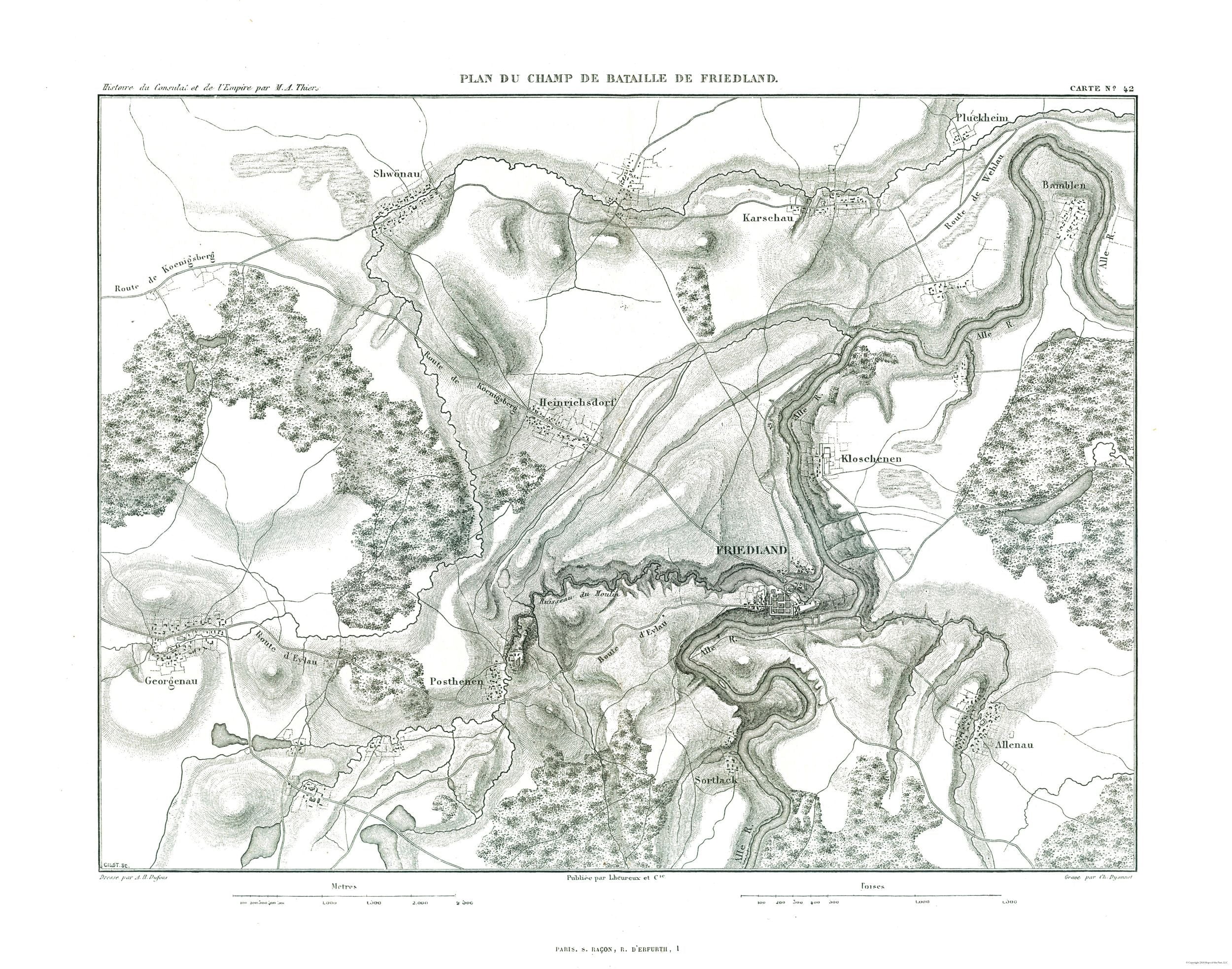 Historic War Map - Friedland Battlefield Plan - Thiers 1866 - 29.23 x ...