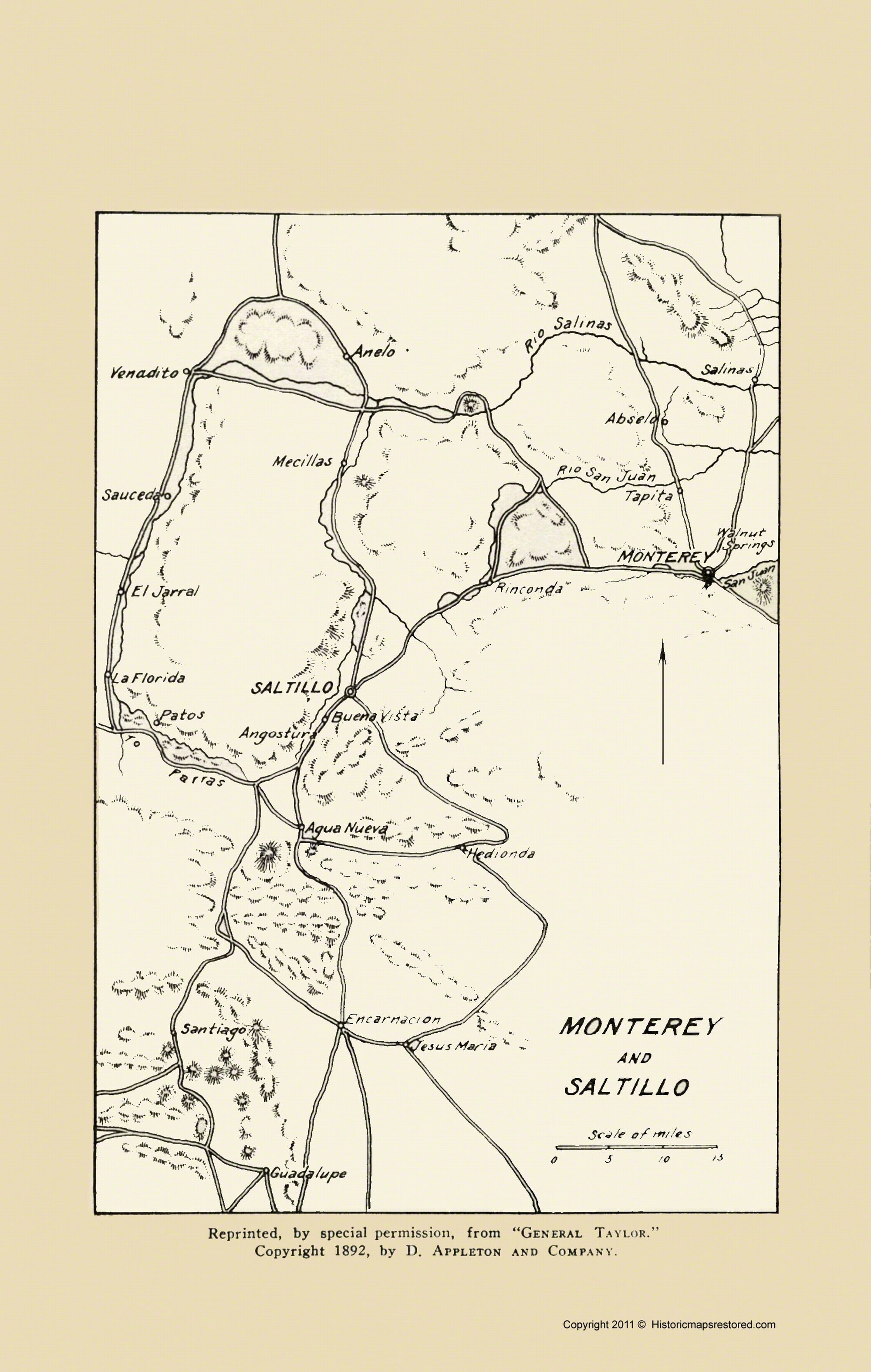 Historic War Map - Monterey Saltillo General Taylor - Appleton 1892 ...
