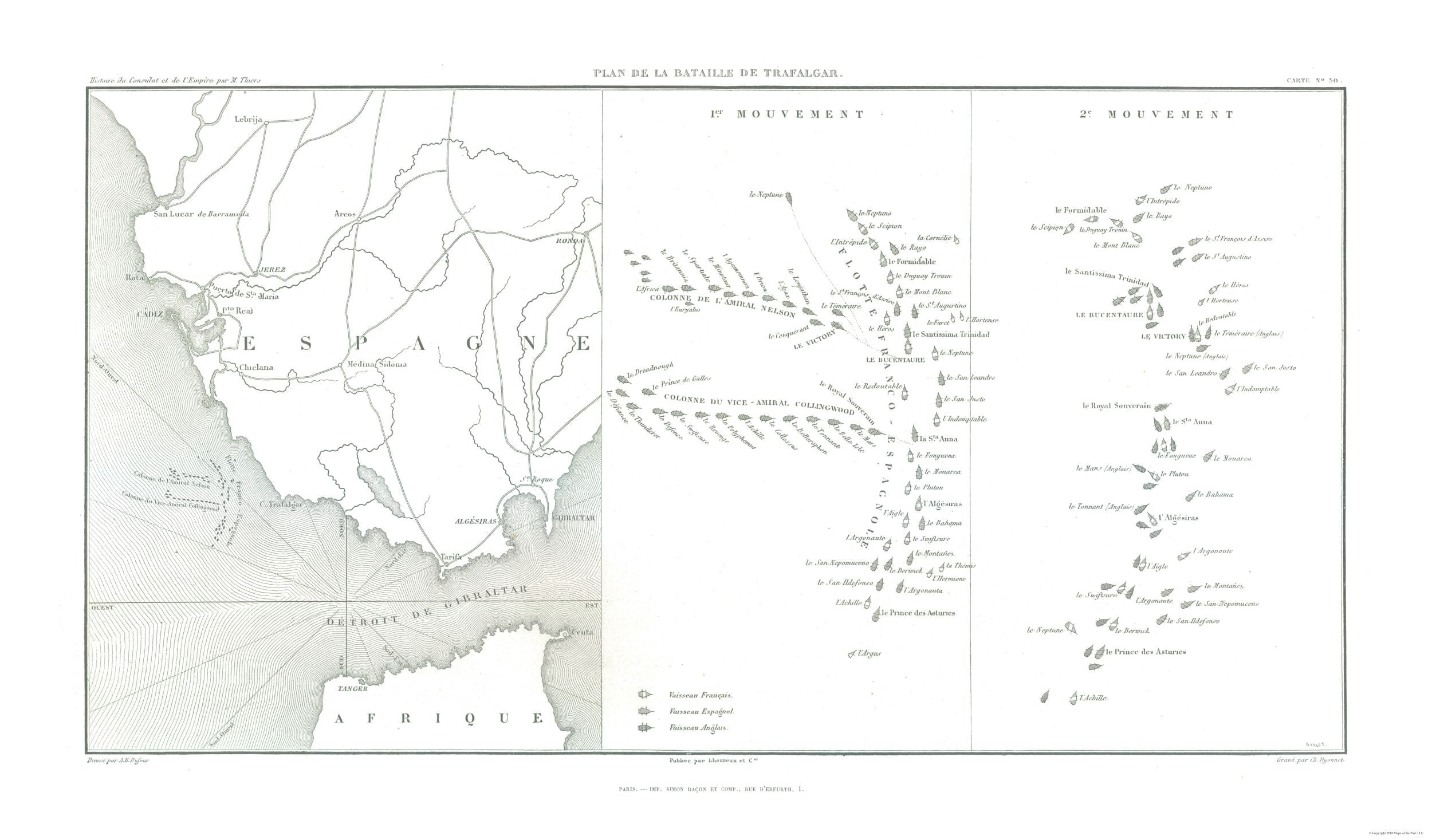 Historic War Map - Trafalgar Battlefield Plan - Thiers 1866 - Vintage ...