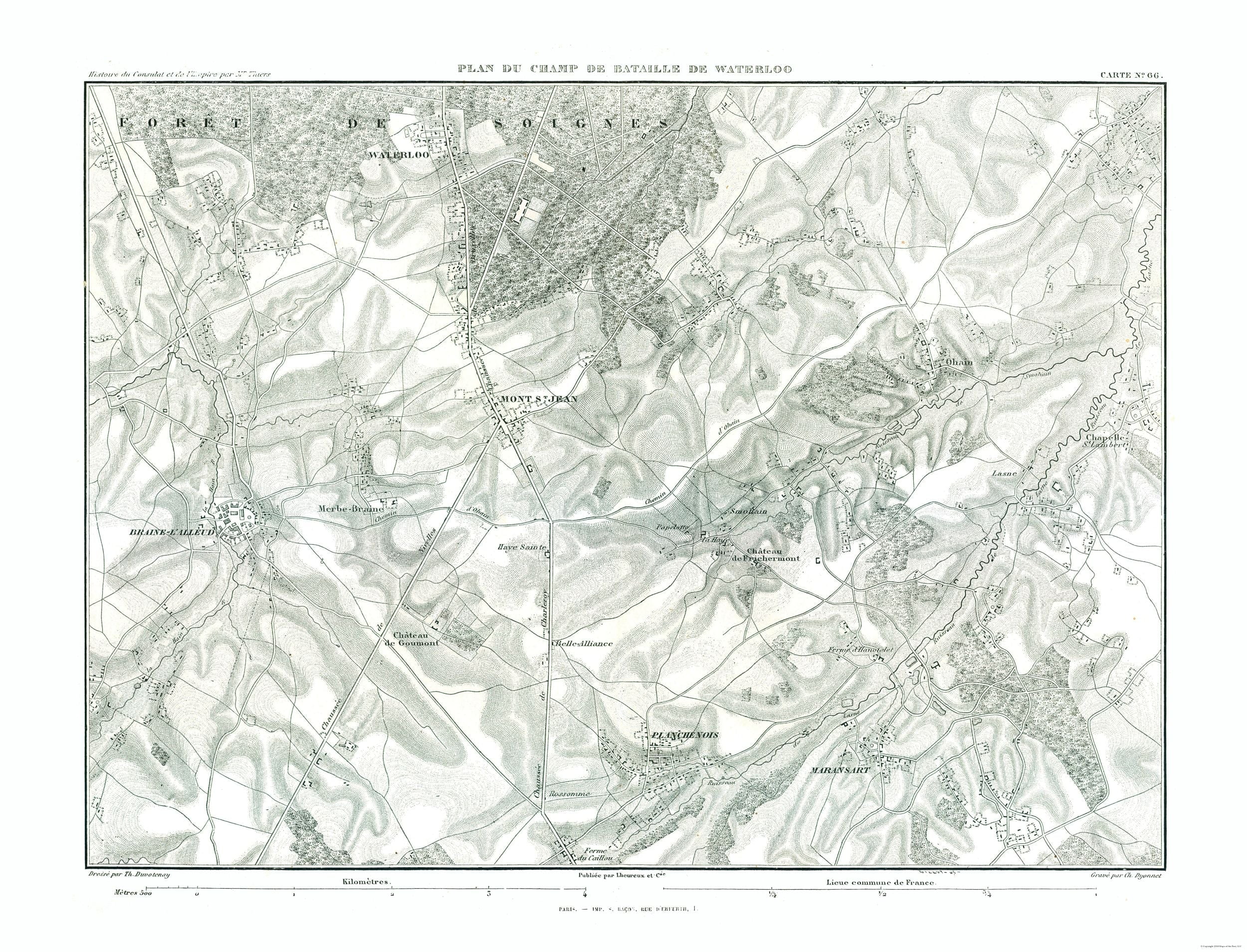 Historic War Map - Waterloo Battlefield Plan - Thiers 1866 - 30.12 x 23 ...