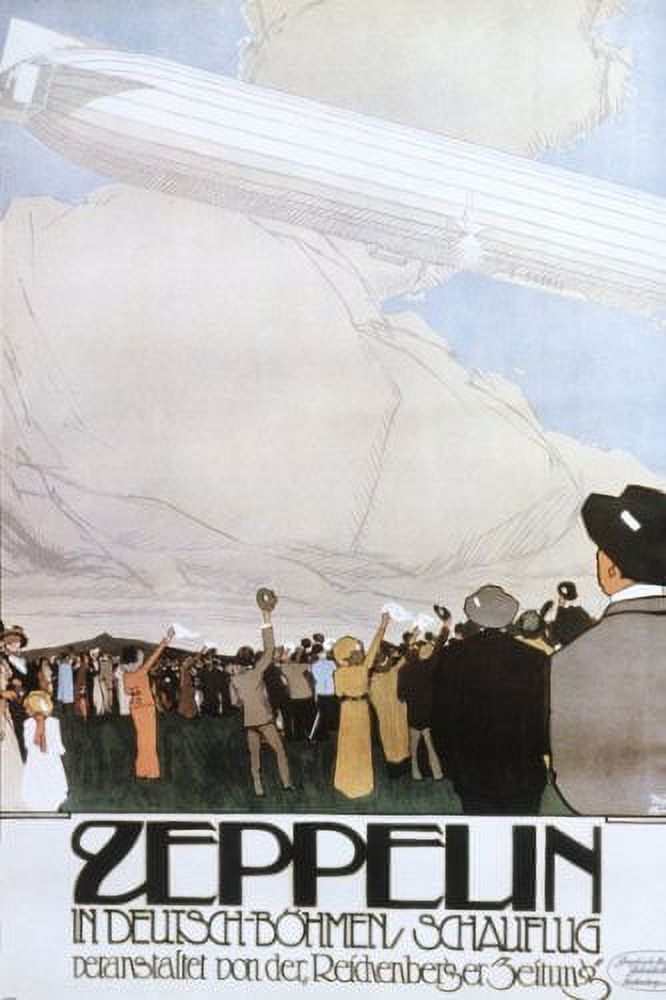 Historic Zeppelin In Flight German Poster Memorobilia Crowd Cheering ...