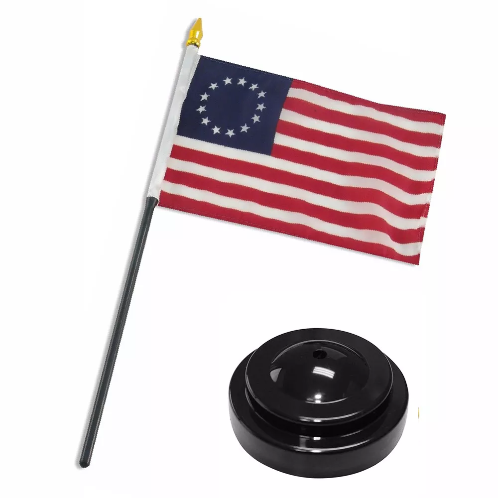 Historical Betsy Ross Flag 4"x6" Desk Set Table Stick Black Base ...