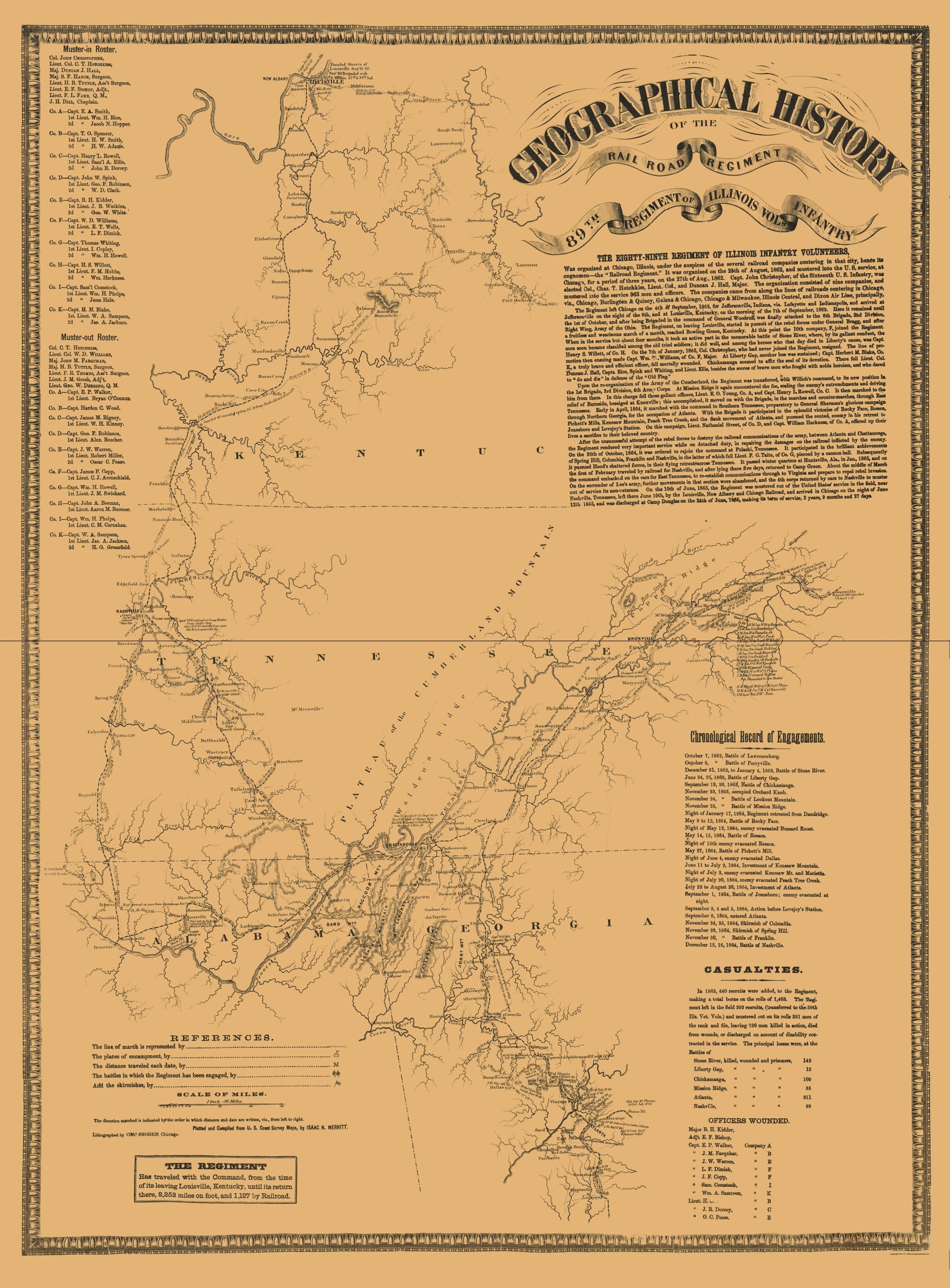 Historical Civil War Map - 89th Regiment Railroad - Shober 1860 - 23 x ...