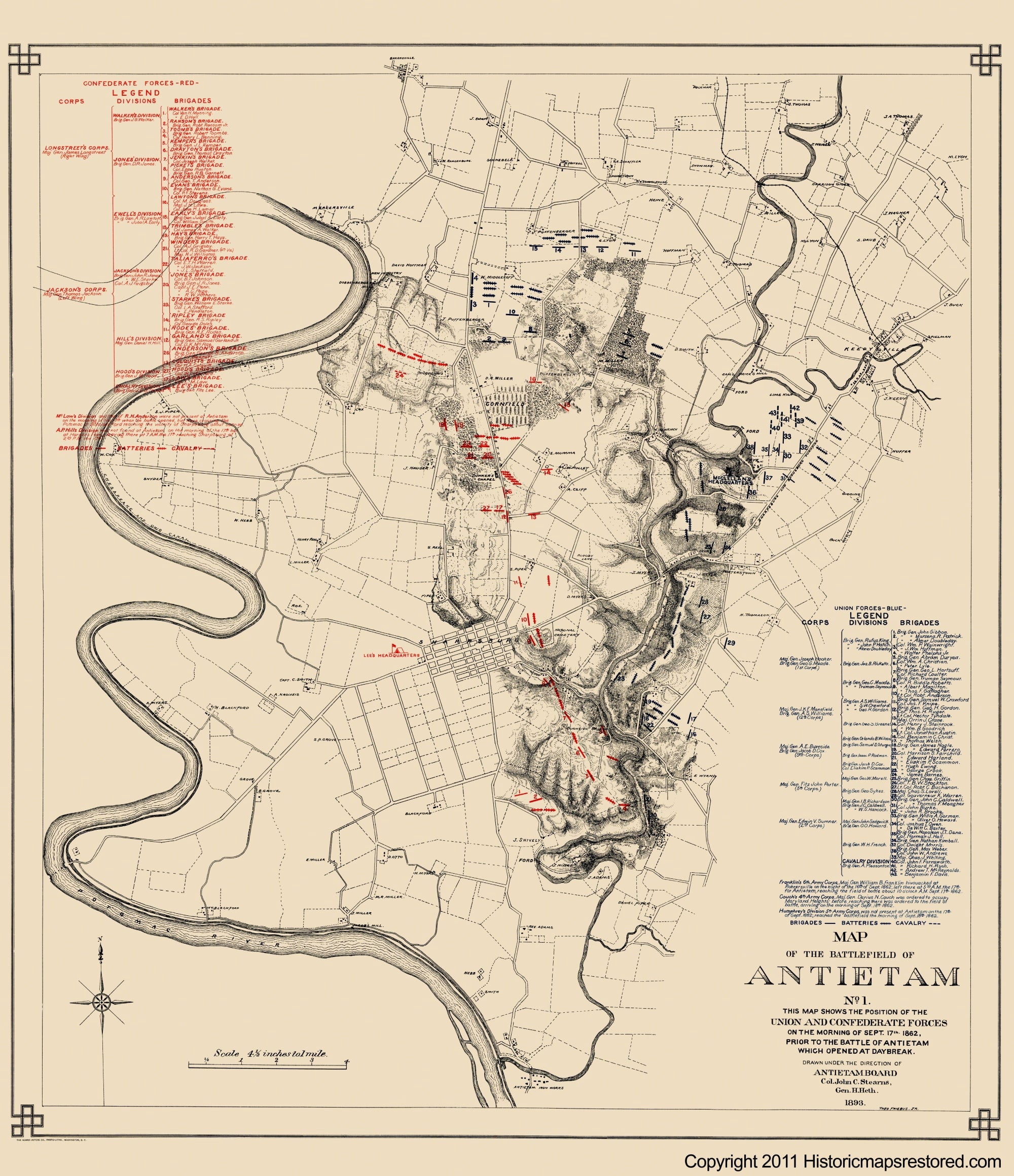 Historical Civil War Map - Antietam Battlefield I- Stearns 1862 - 23 x ...