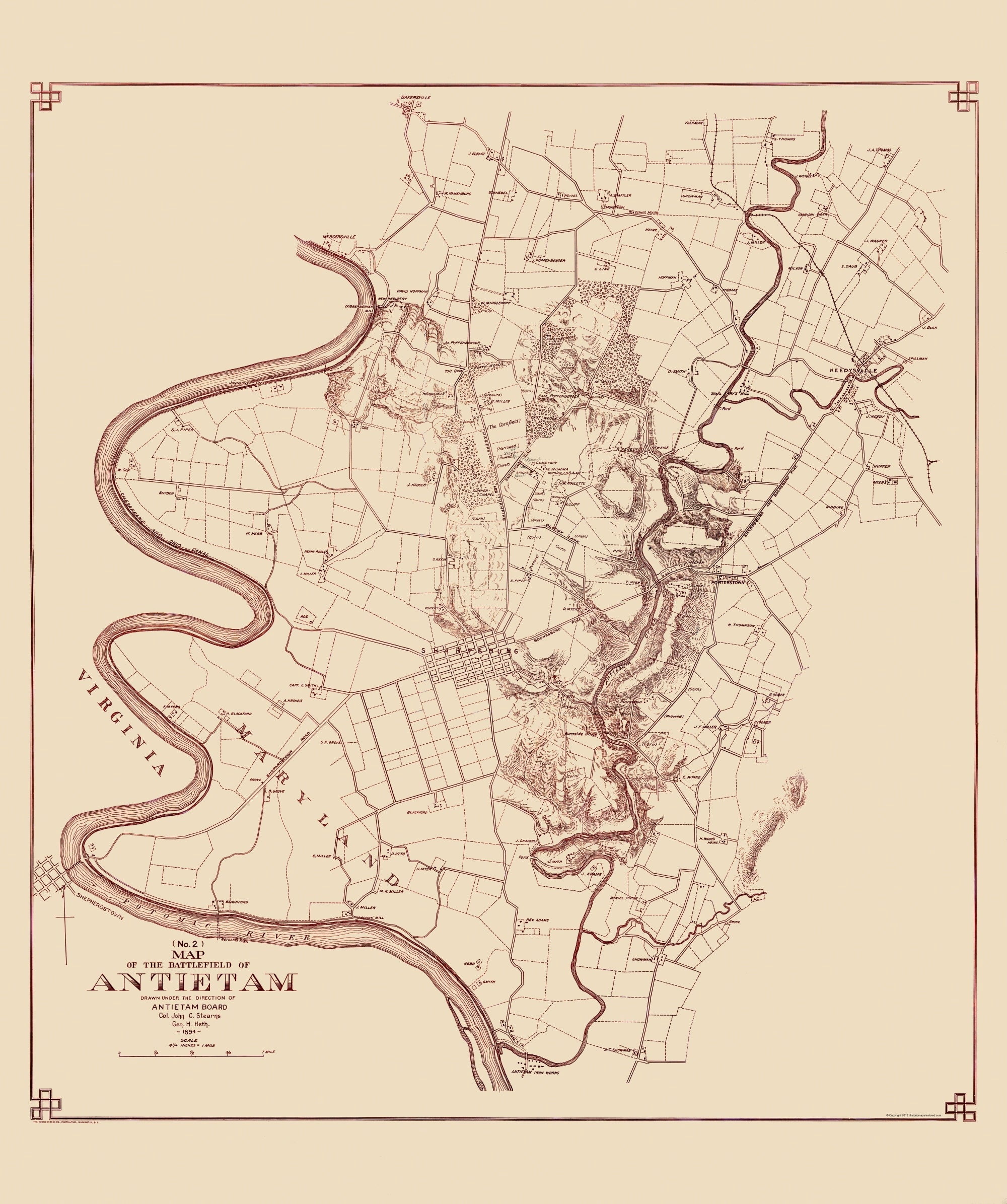 Historical Civil War Map - Antietam Battlefield II - Stearns 1894 - 23 ...