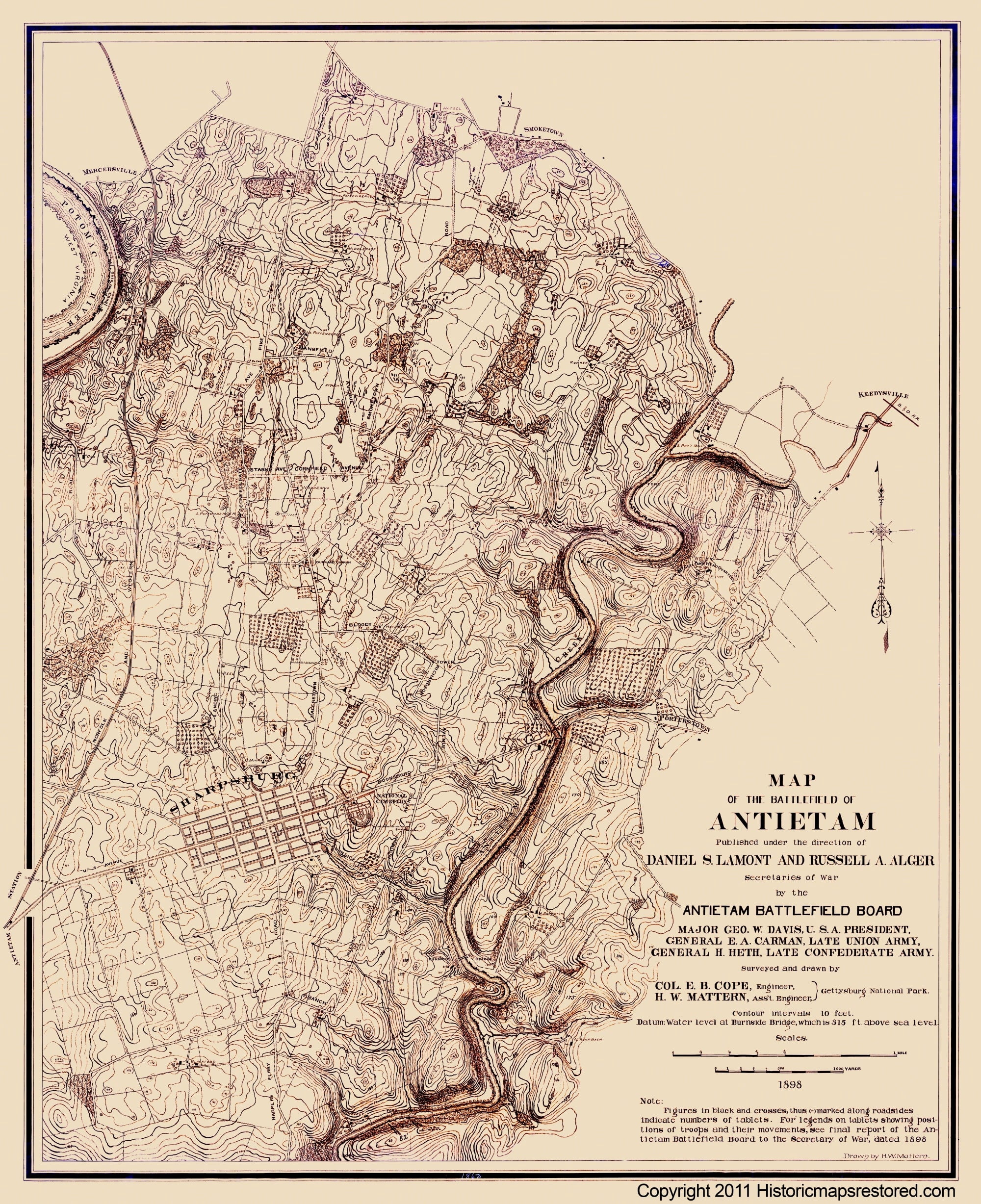 Historical Civil War Map - Antietam Battlefield - Lamont 1898 - 23 x 28 ...