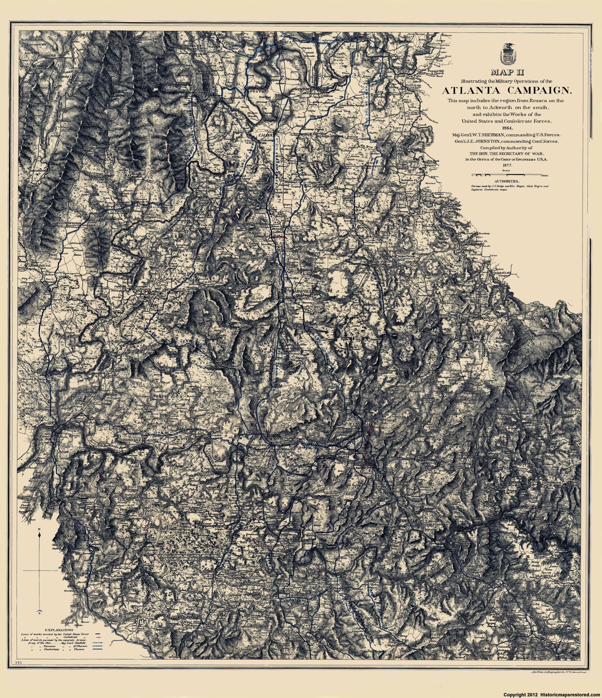 Historical Civil War Map - Atlanta Campaign II - Ruger 1864 - 23 x 26. ...