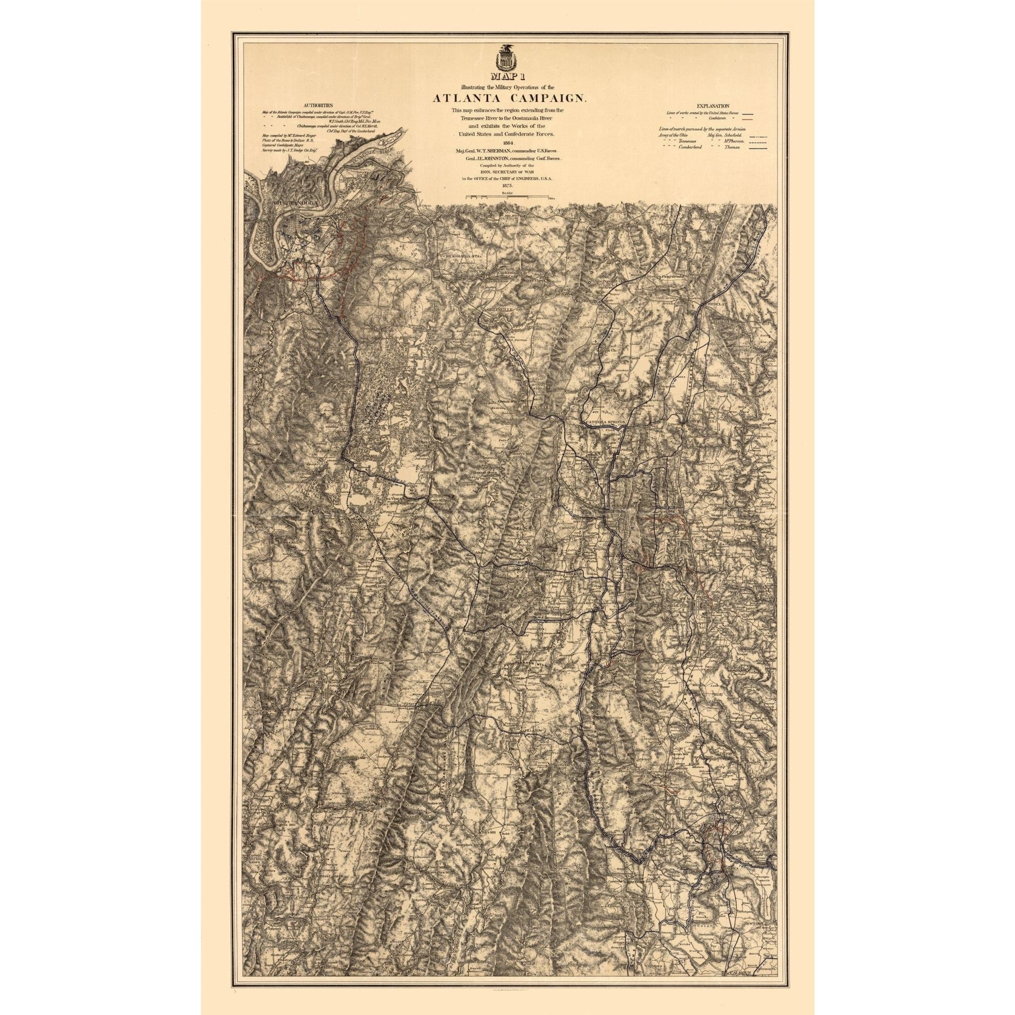 Historical Civil War Map - Atlanta Georgia Campaign - Ruger 1875 - 23 x ...