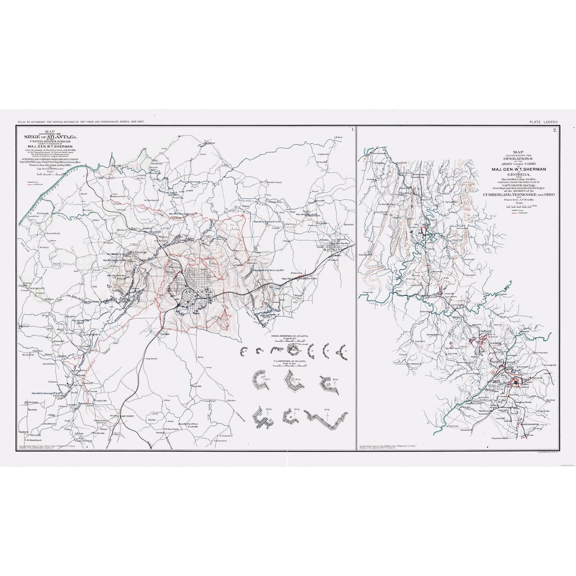 Historical Civil War Map - Atlanta Siege - Sherman 1894 - 37.03 x 23 ...