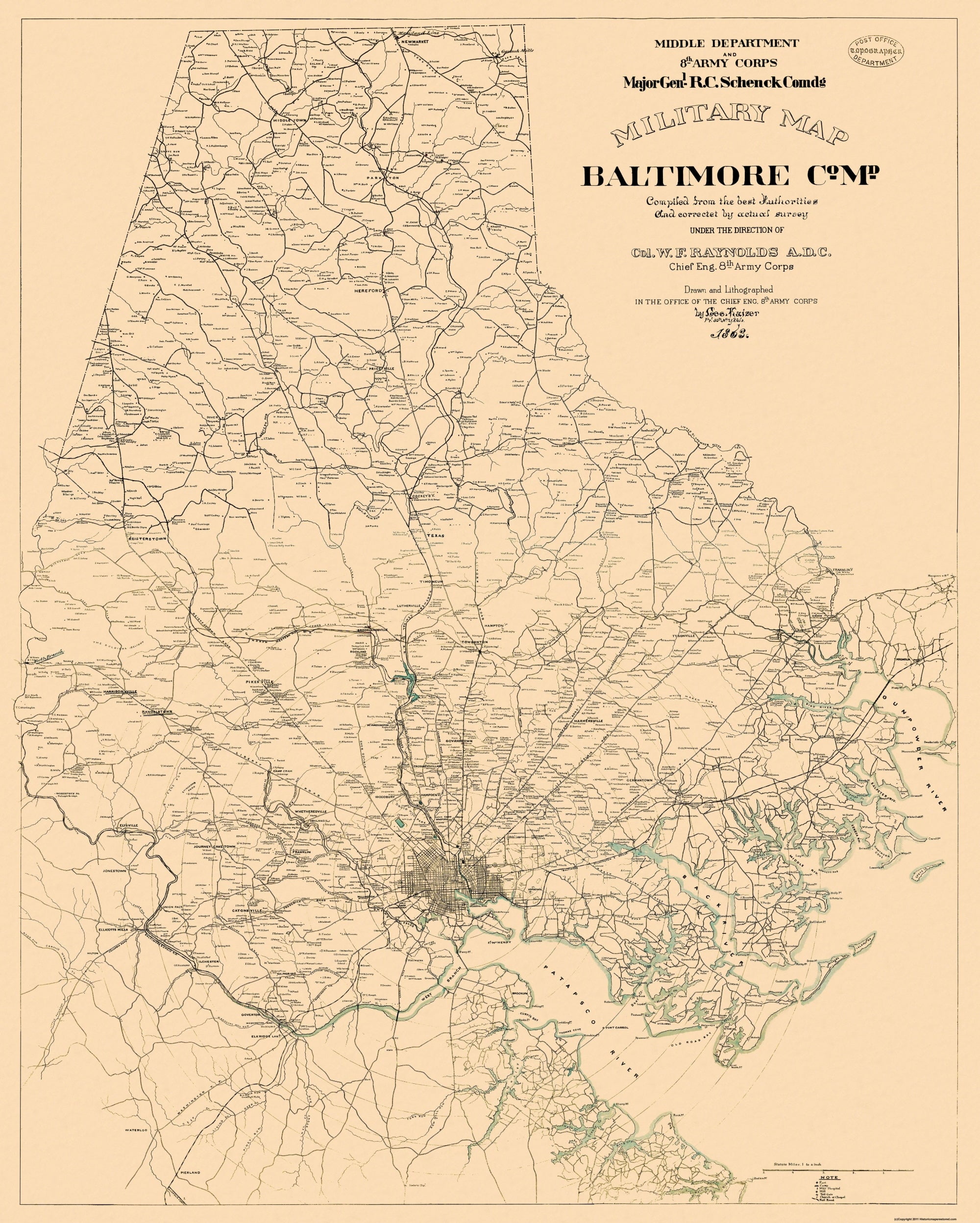 Historical Civil War Map - Baltimore County - Kaiser 1863 - 23 x 28.69 ...