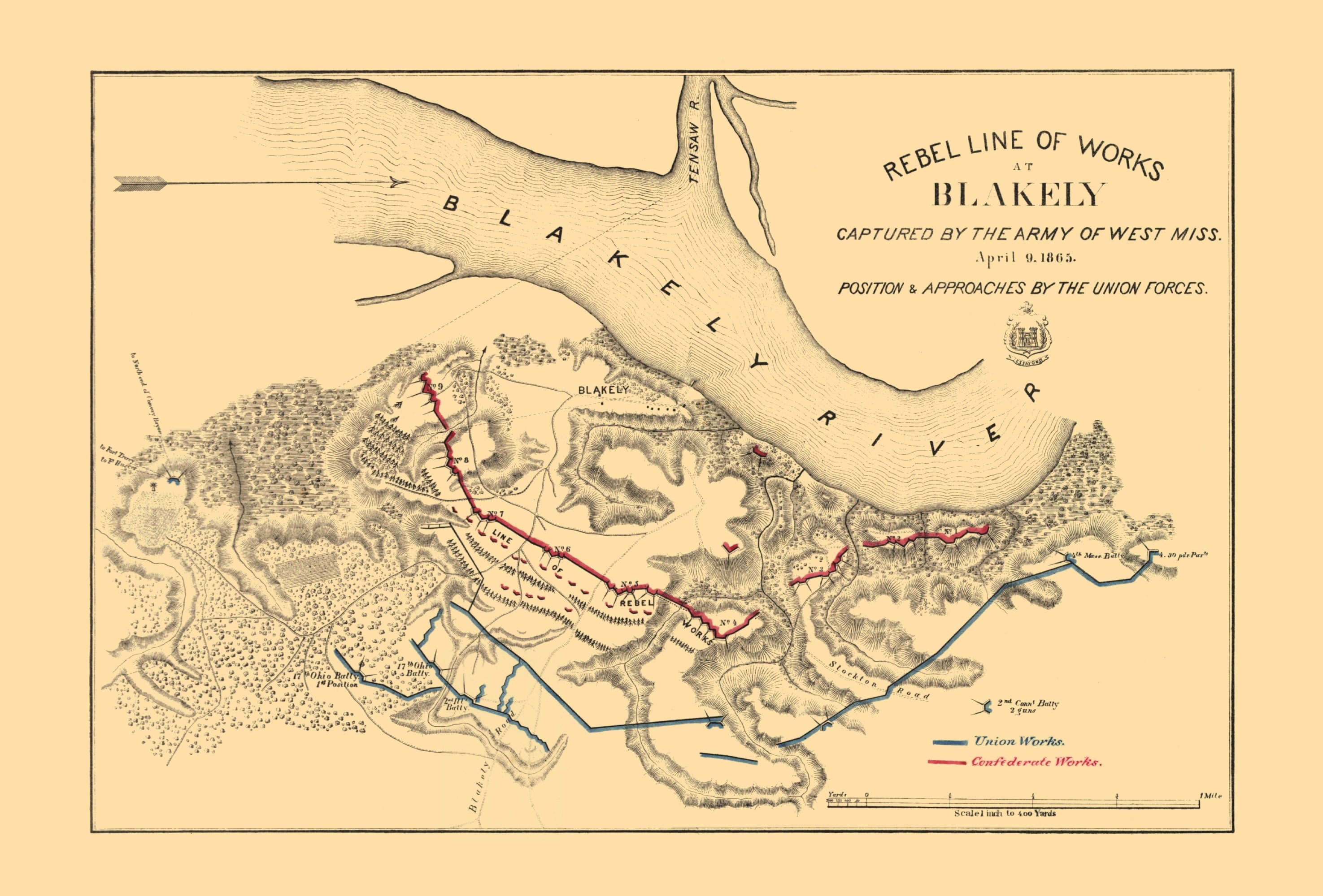 Historical Civil War Map - Blakely Alabama Battle - US Army Corps 1865 ...