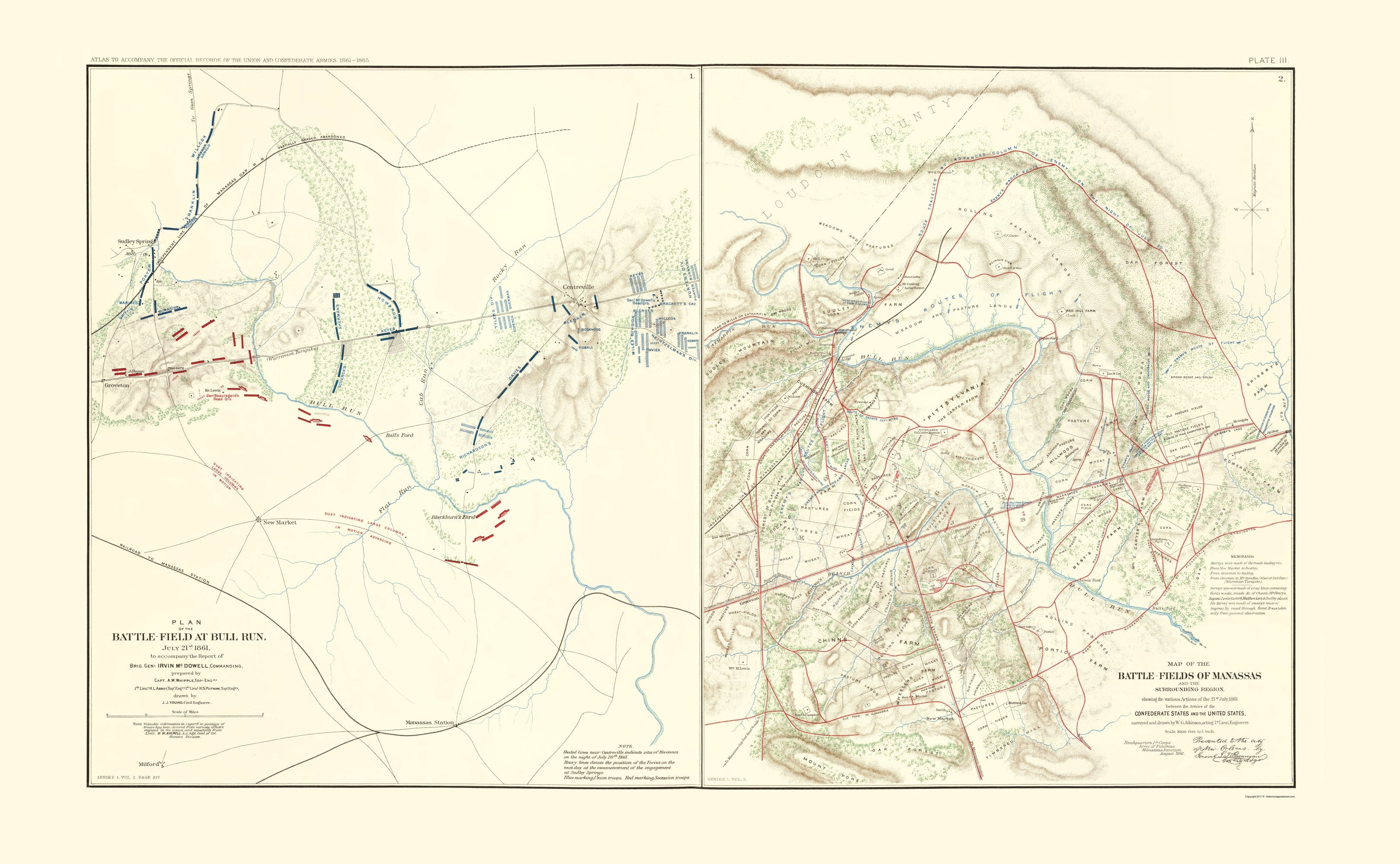 Historical Civil War Map - Bull Run Manassas Battlefields - McDowell ...