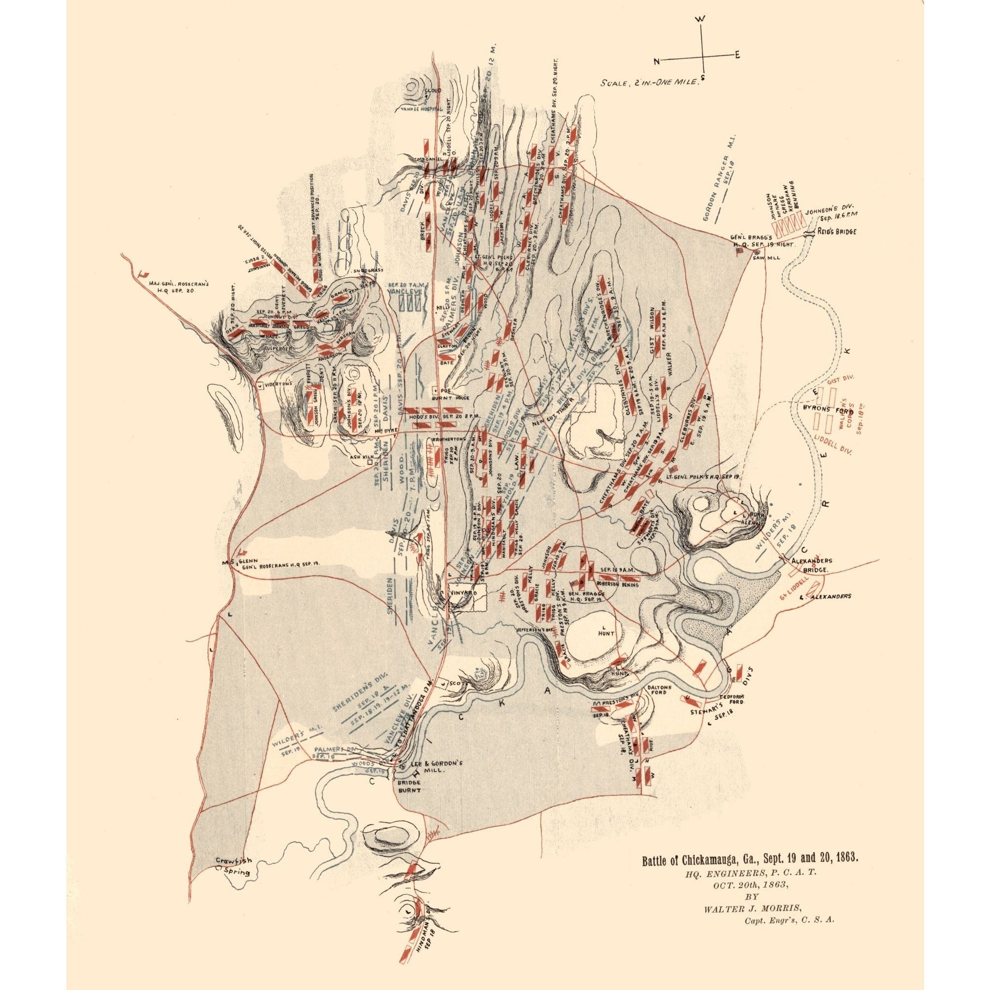 Historical Civil War Map - Chickamauga Georgia Battle - Morris 1863 ...
