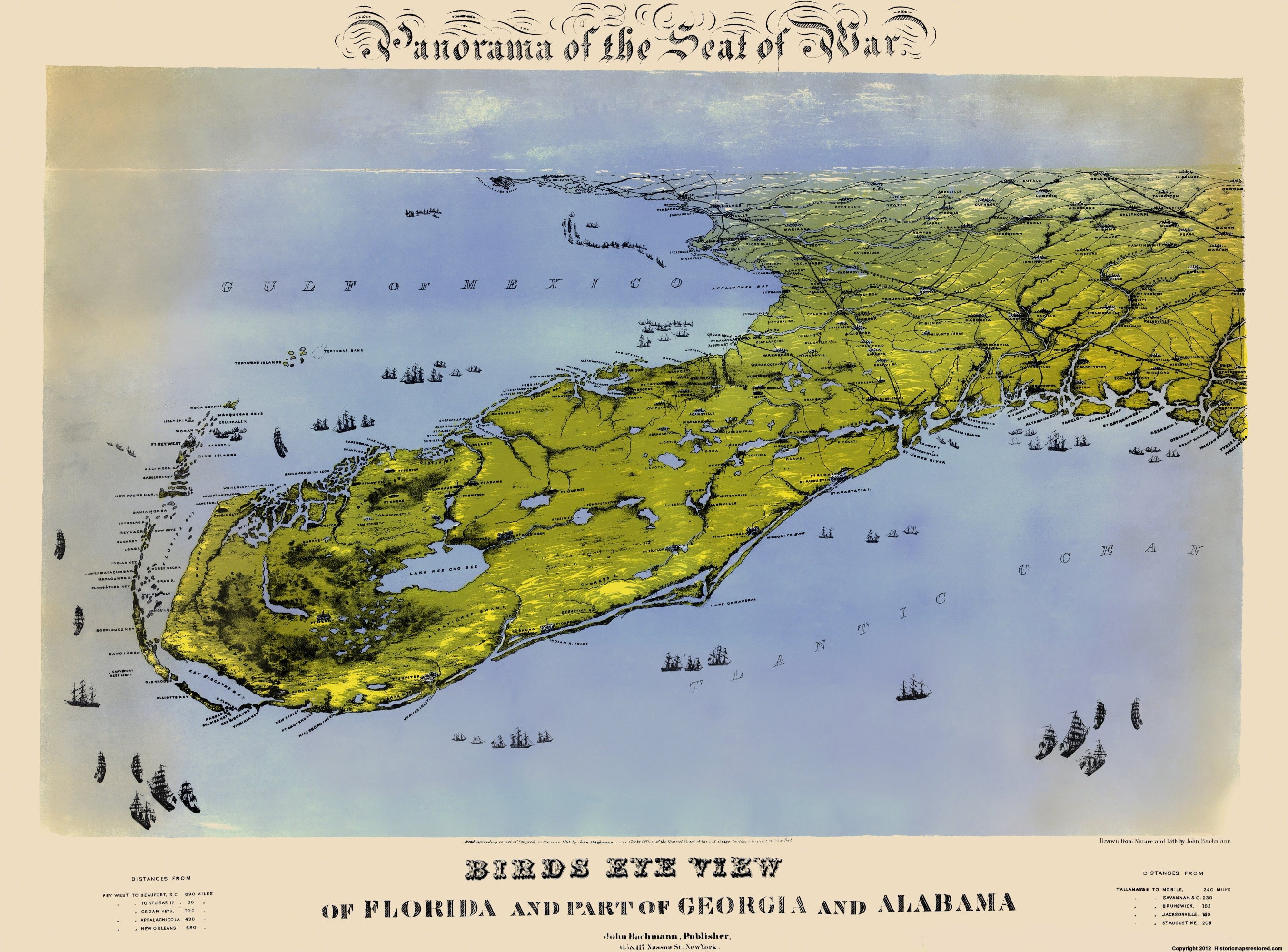 Historical Civil War Map - Florida Georgia Alabama Battlegrounds ...
