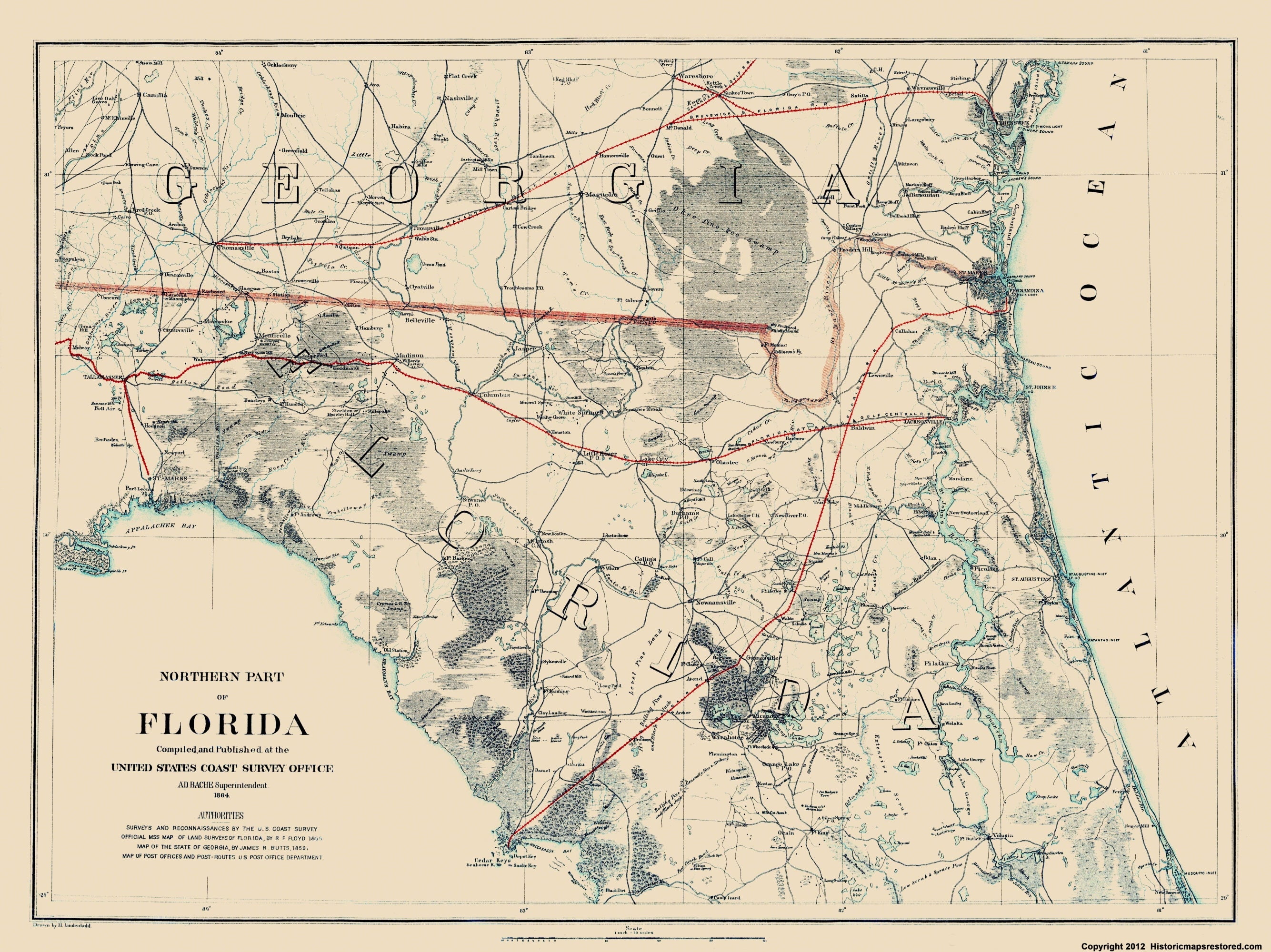 Historical Civil War Map - Florida North - Bache 1864 - 23 x 30.69 ...