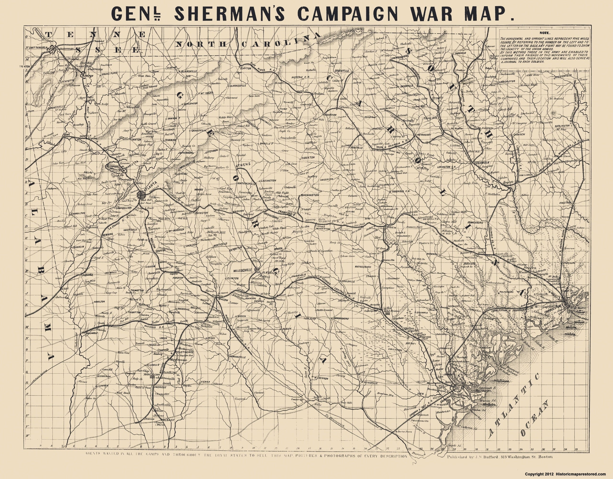 Historical Civil War Map - General Shermans Campaign - Bufford 1860 ...