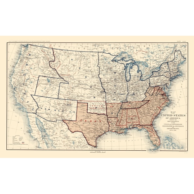 Historical Civil War Map - Geographical Divisions Departments December ...