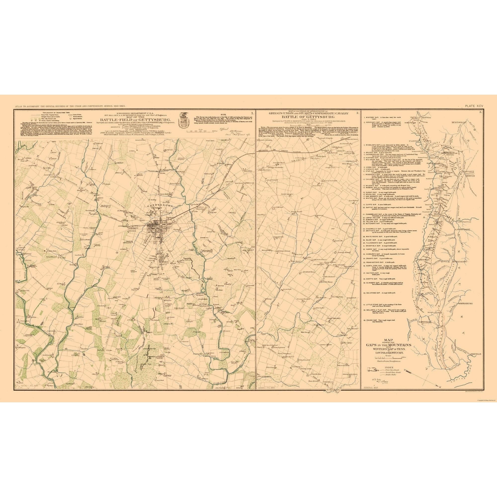 Historical Civil War Map - Gettysburg Battle Positions - Bien 1894 - 37 ...