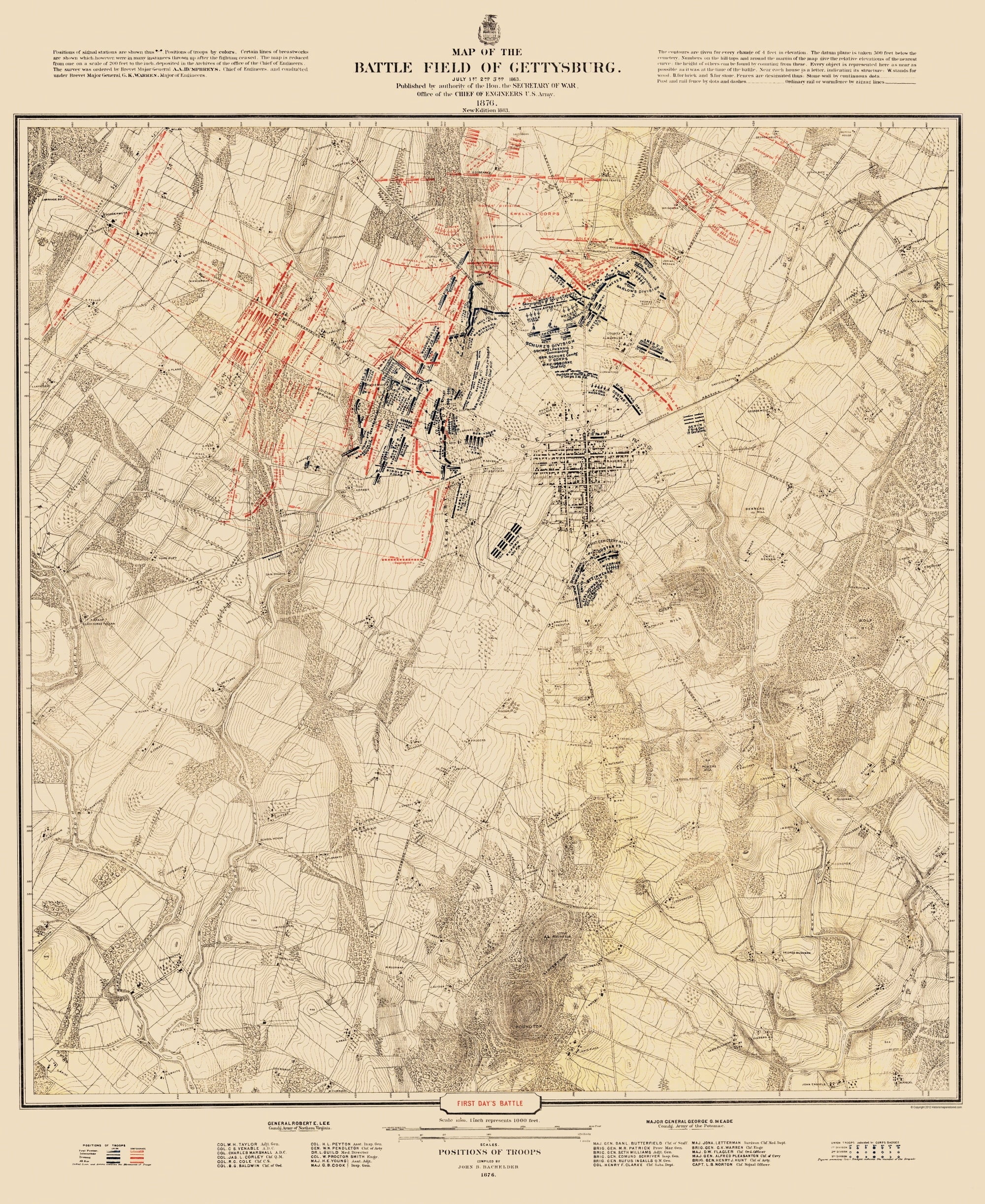 Historical Civil War Map - Gettysburg Battlefield First Day - Warren ...