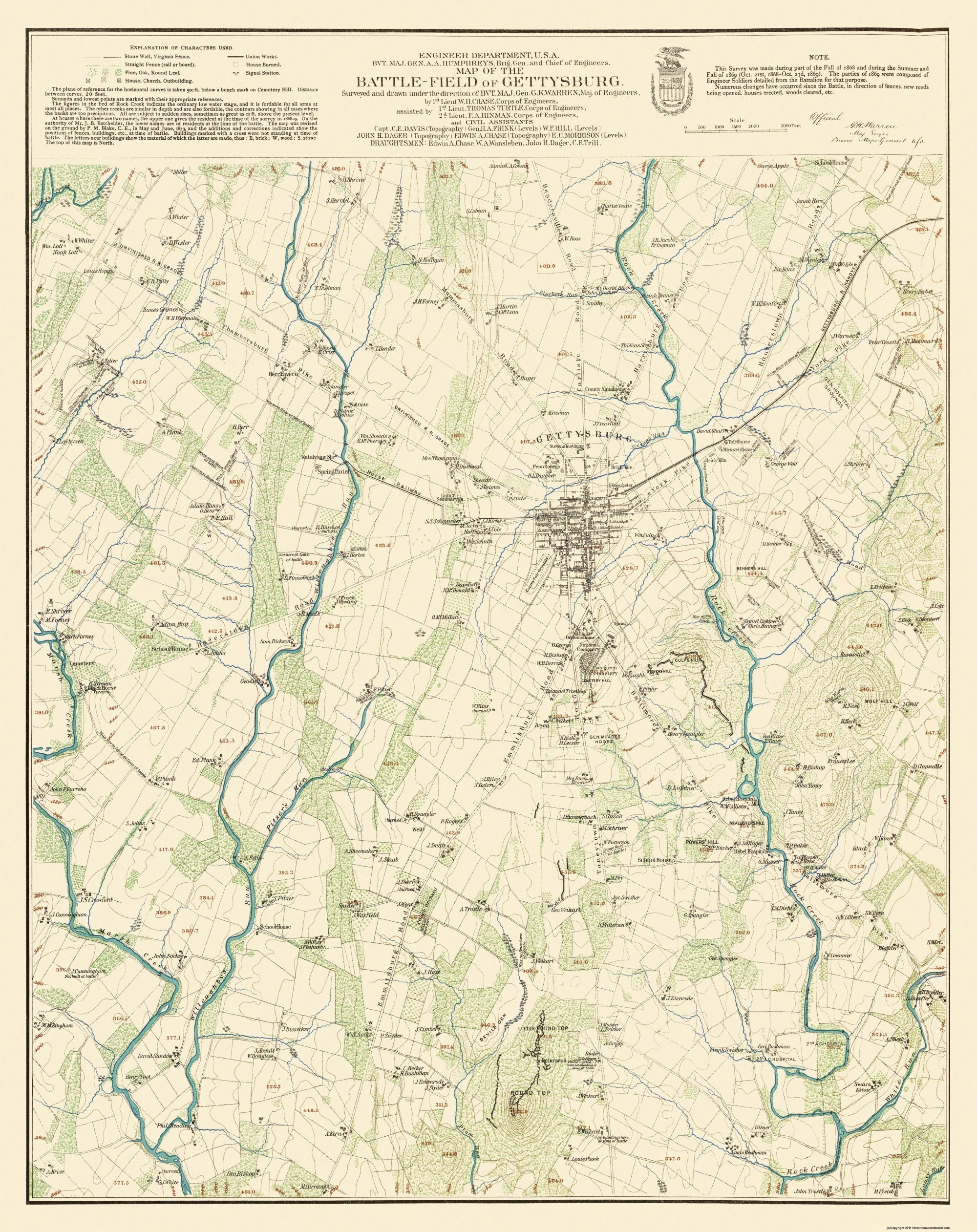 Historical Civil War Map - Gettysburg Pennsylvania Battlefield - Warren ...
