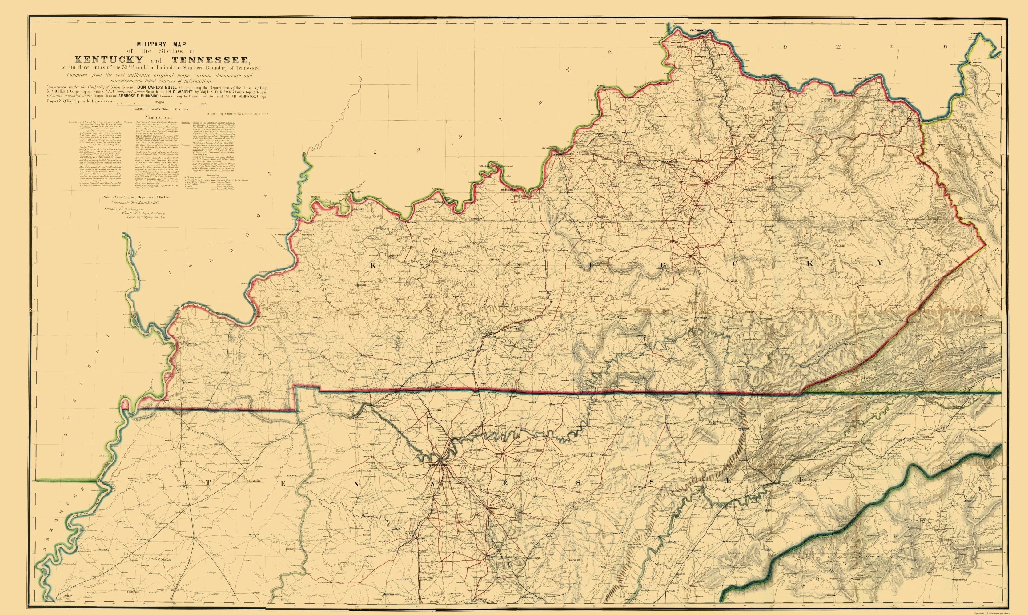 Historical Civil War Map - Kentucky Tennessee Military - Swann 1865 ...