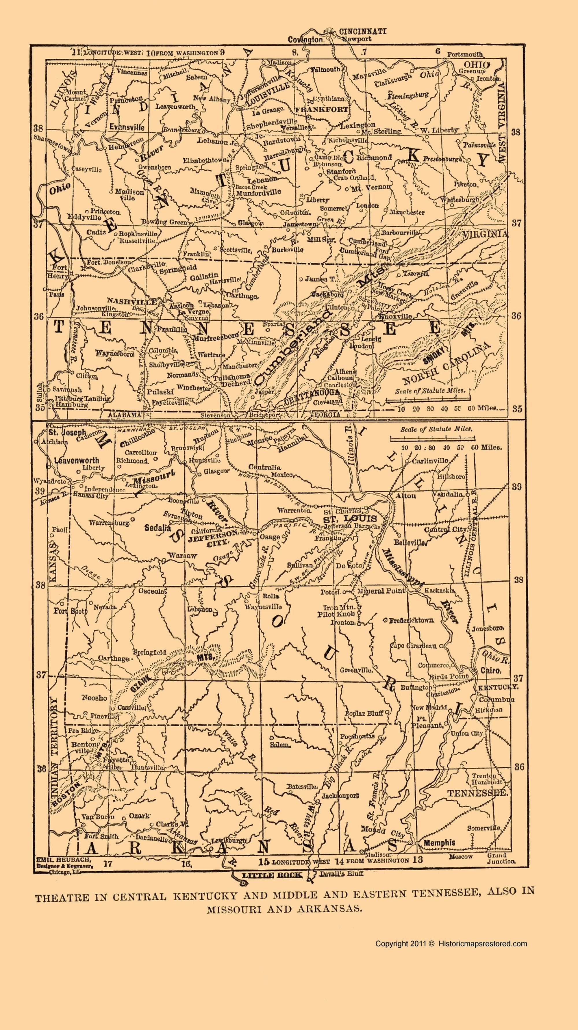 Historical Civil War Map - Kentucky Tennessee Missouri Arkansas - Plum 1882 - 23 x 40.99 ...