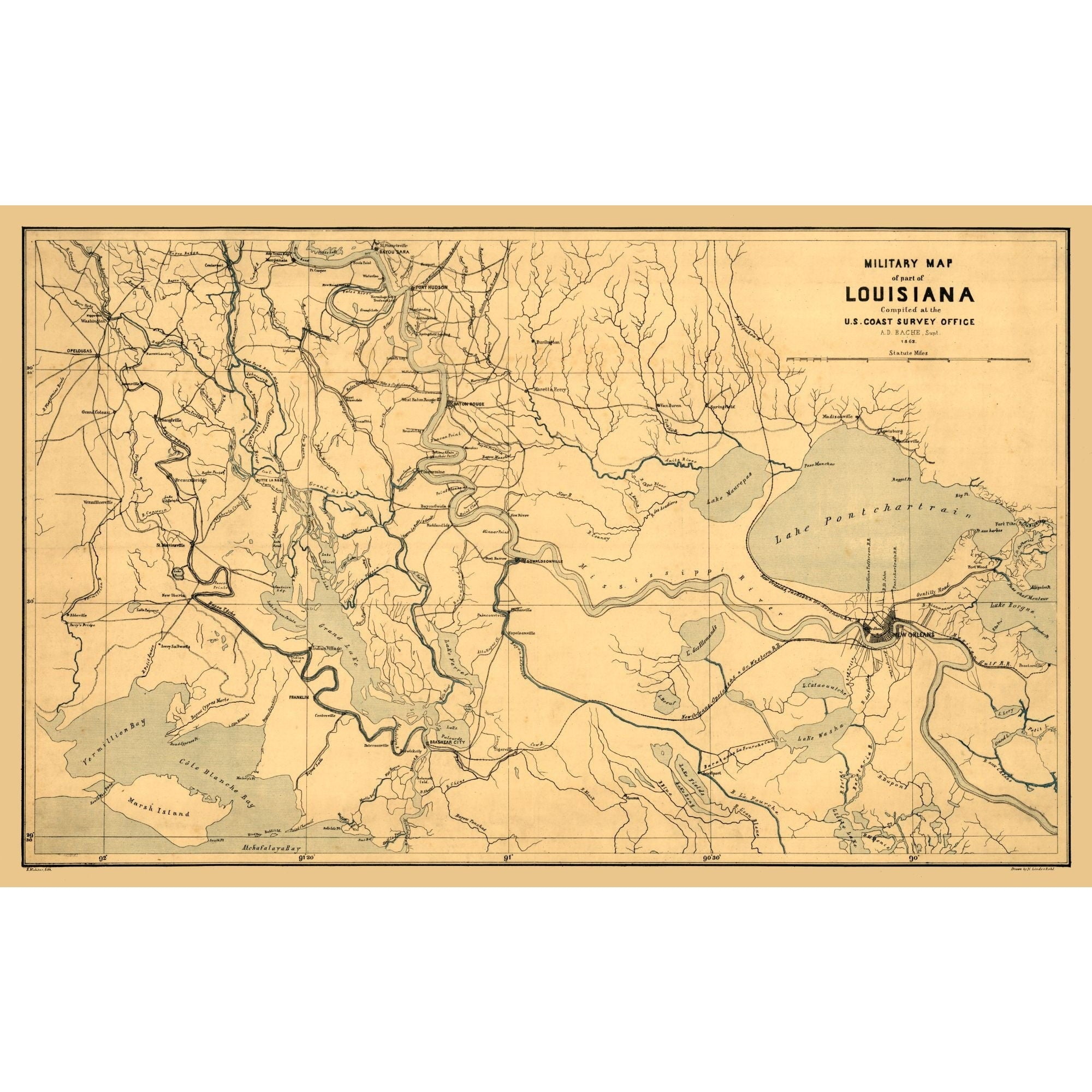 Historical Civil War Map - Louisiana Miltary Map - Bache 1863 - 36.82 x ...