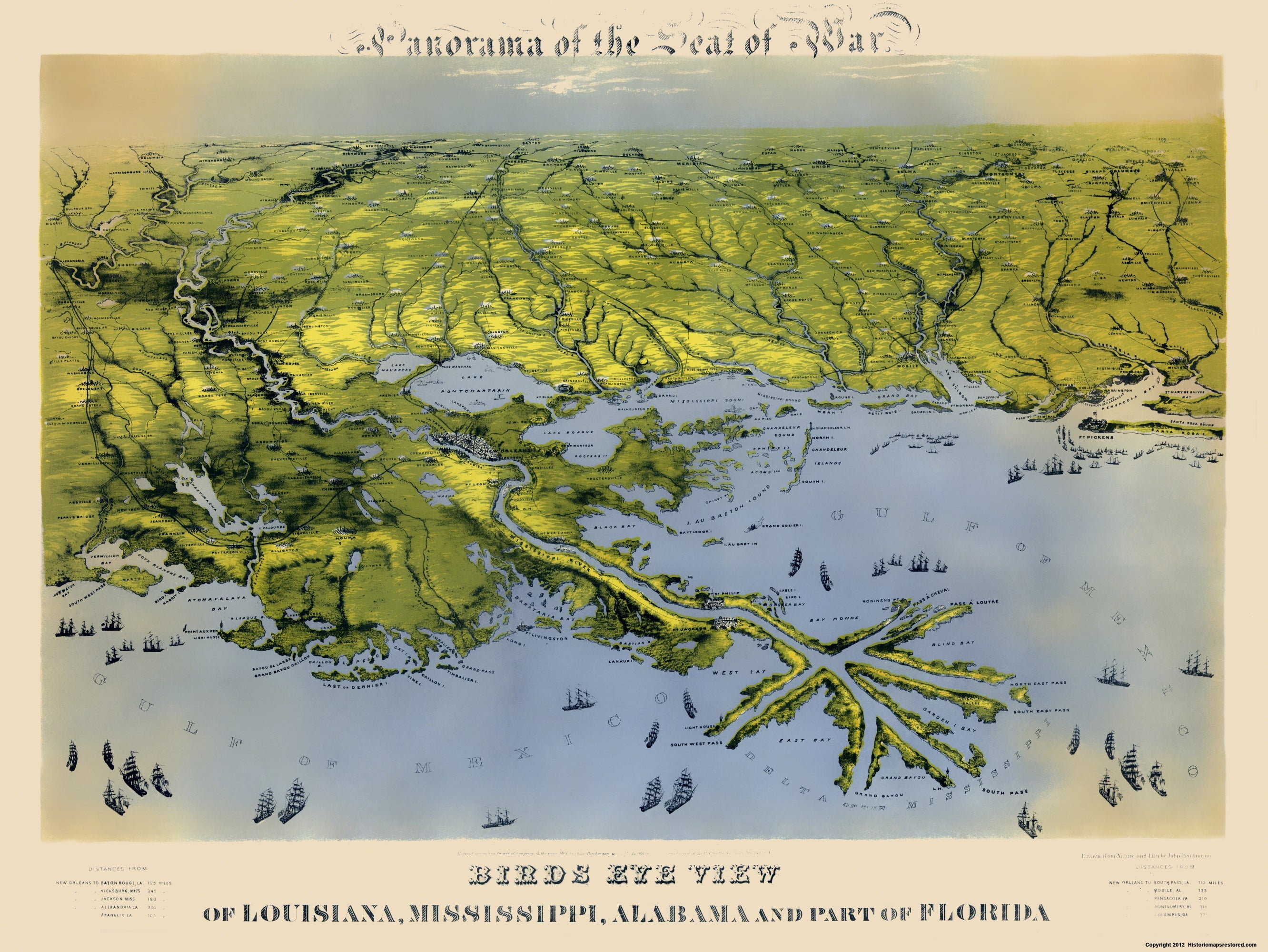 Historical Civil War Map - Louisiana Mississippi Alabama Florida ...