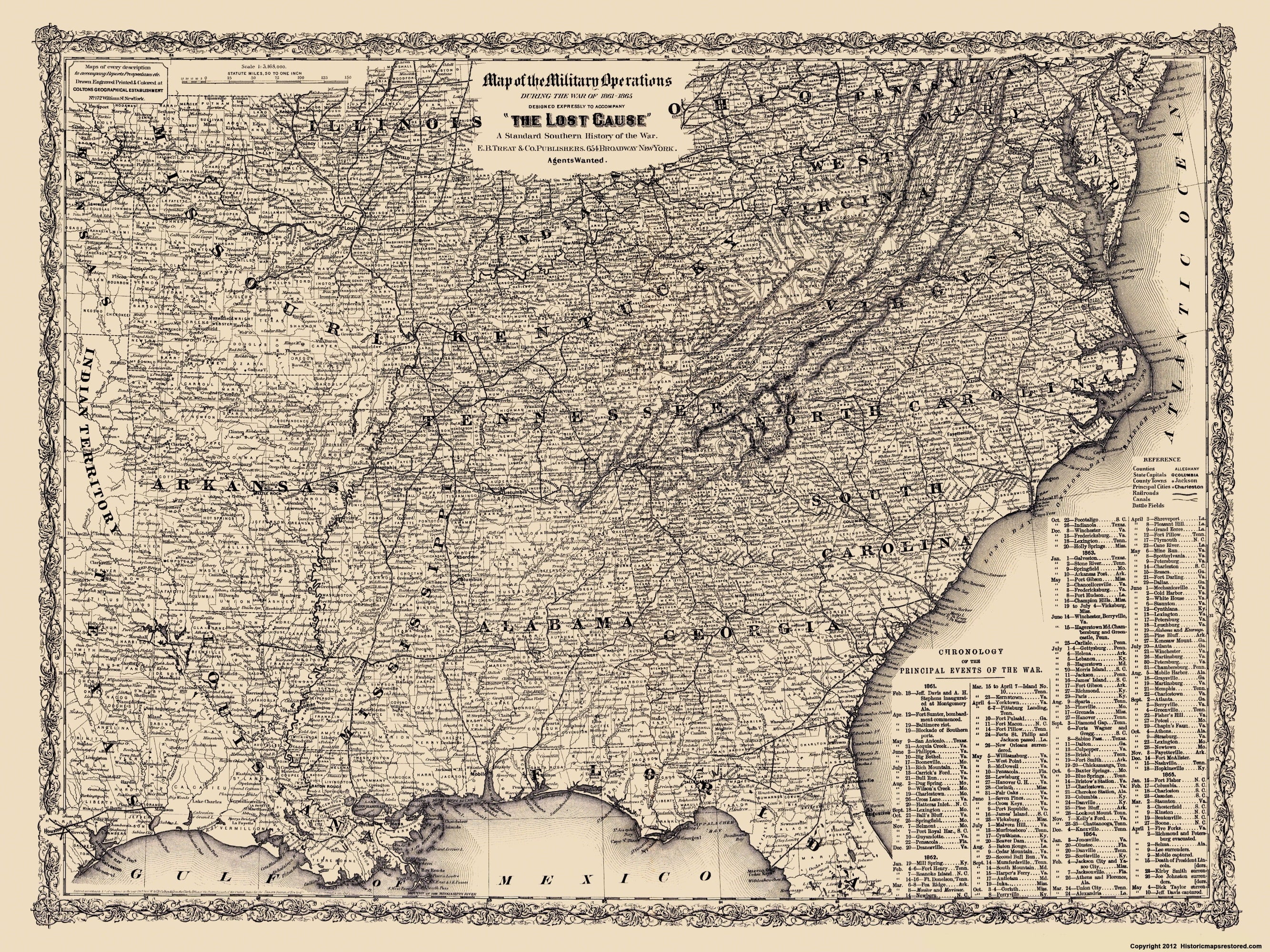 Historical Civil War Map - Military Operations Lost Cause 1861 1865 ...