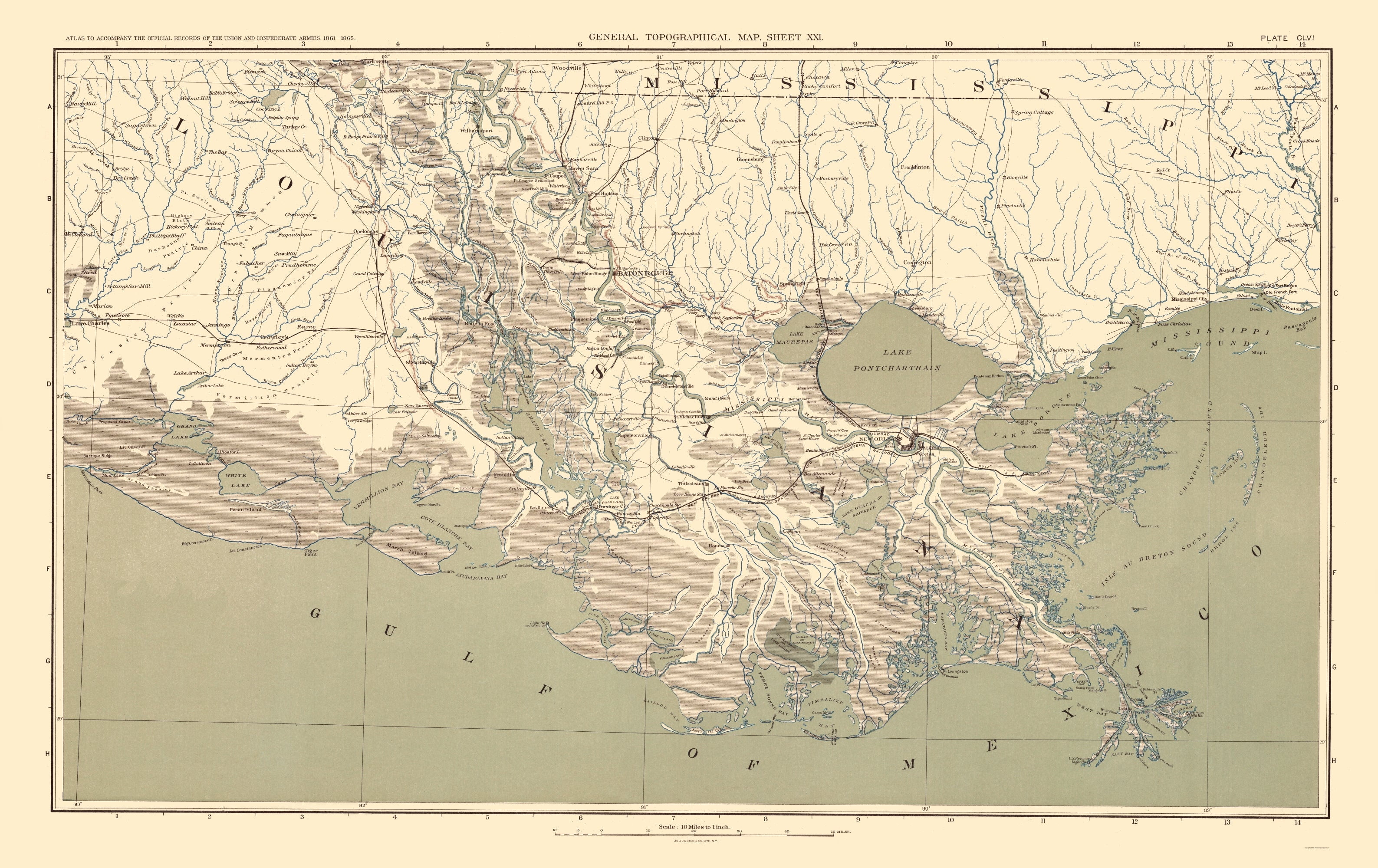 Historical Civil War Map - Mississippi Delta Region - Bien 1895 ...
