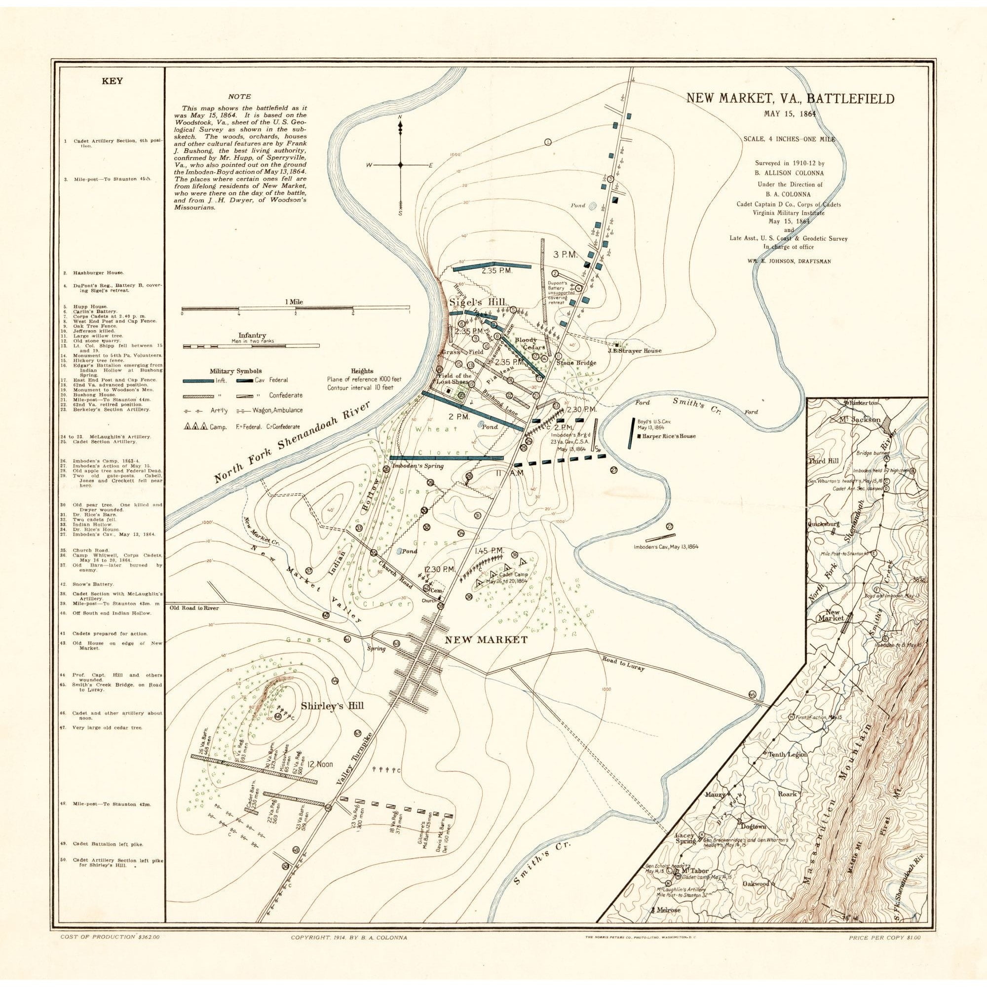 Historical Civil War Map - New Market Virginia - Colonna 1864 - 23.34 x ...