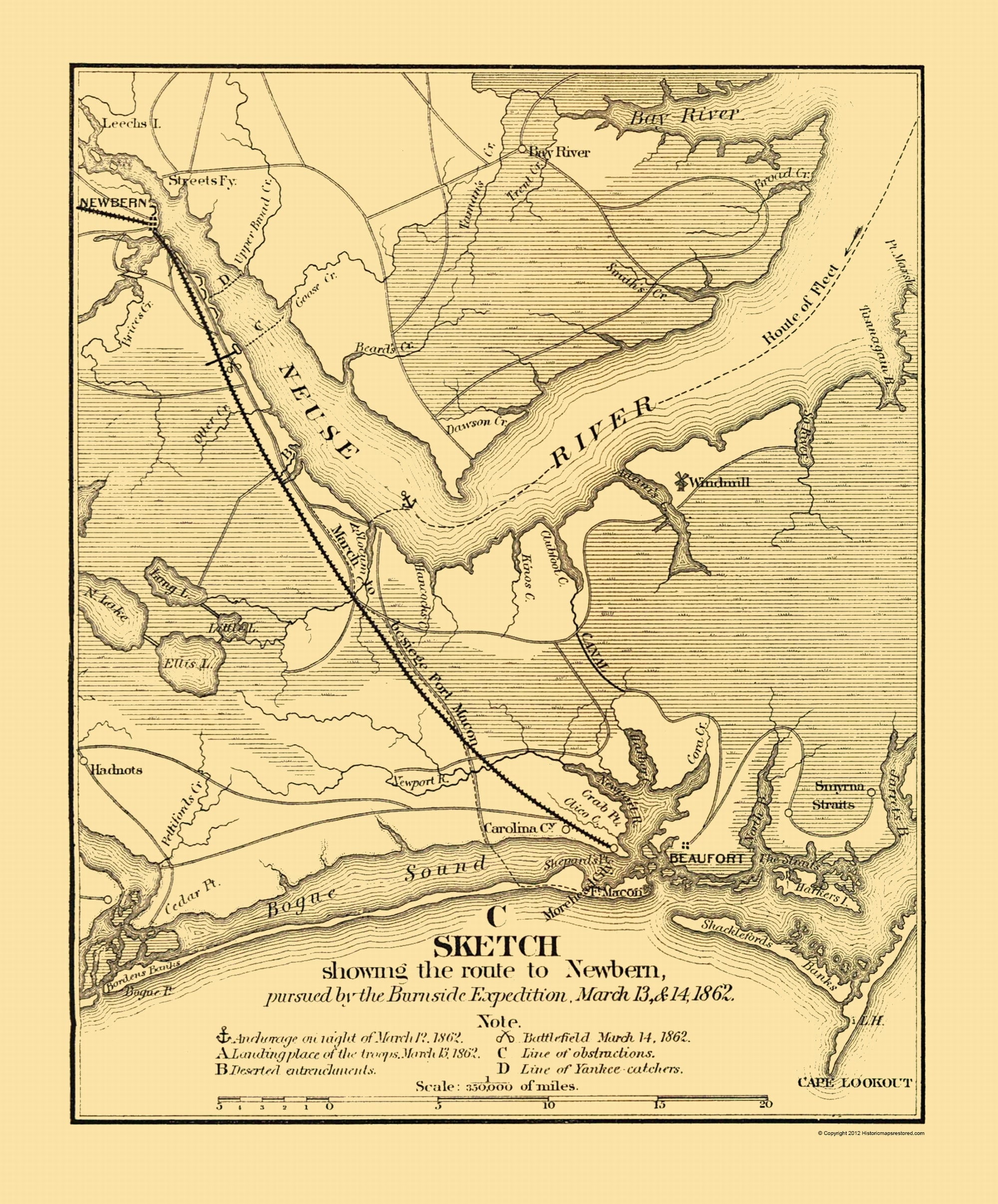 Historical Civil War Map - Newbern North Carolina Burnside Expedition ...