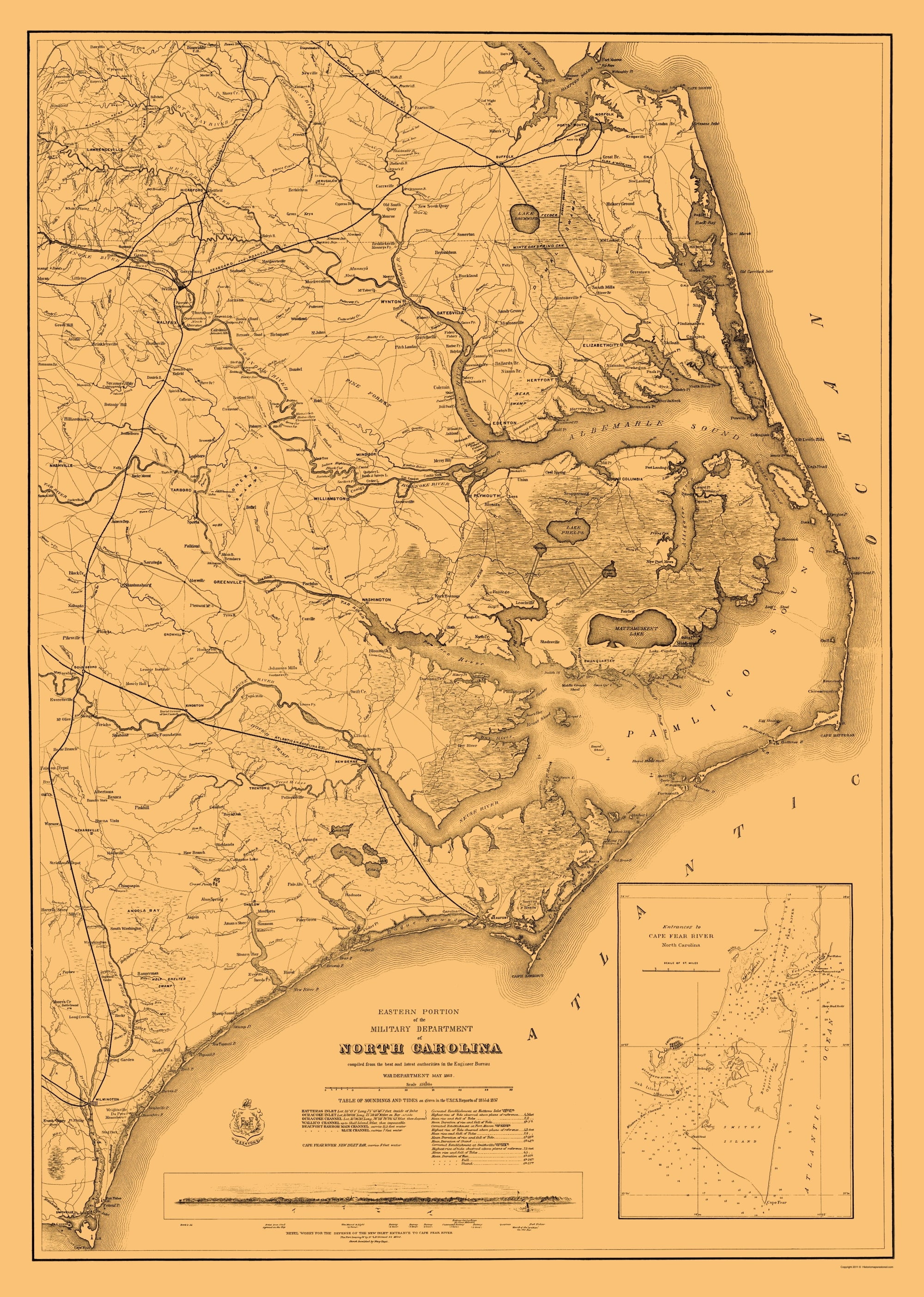 Historical Civil War Map - North Carolina Eastern Portion Military ...