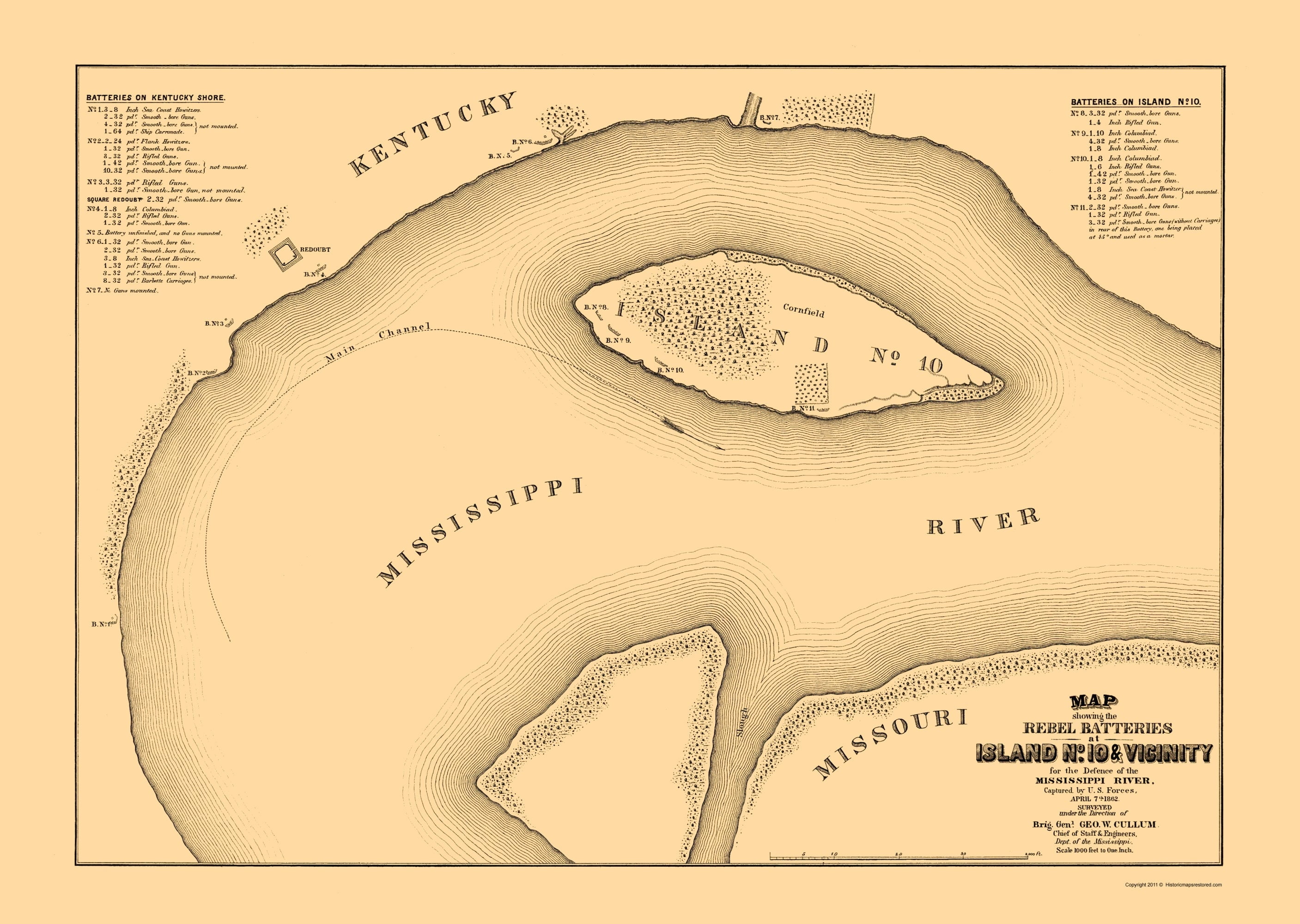 Historical Civil War Map - Rebel Batteries Island Number 10 Vicinity ...