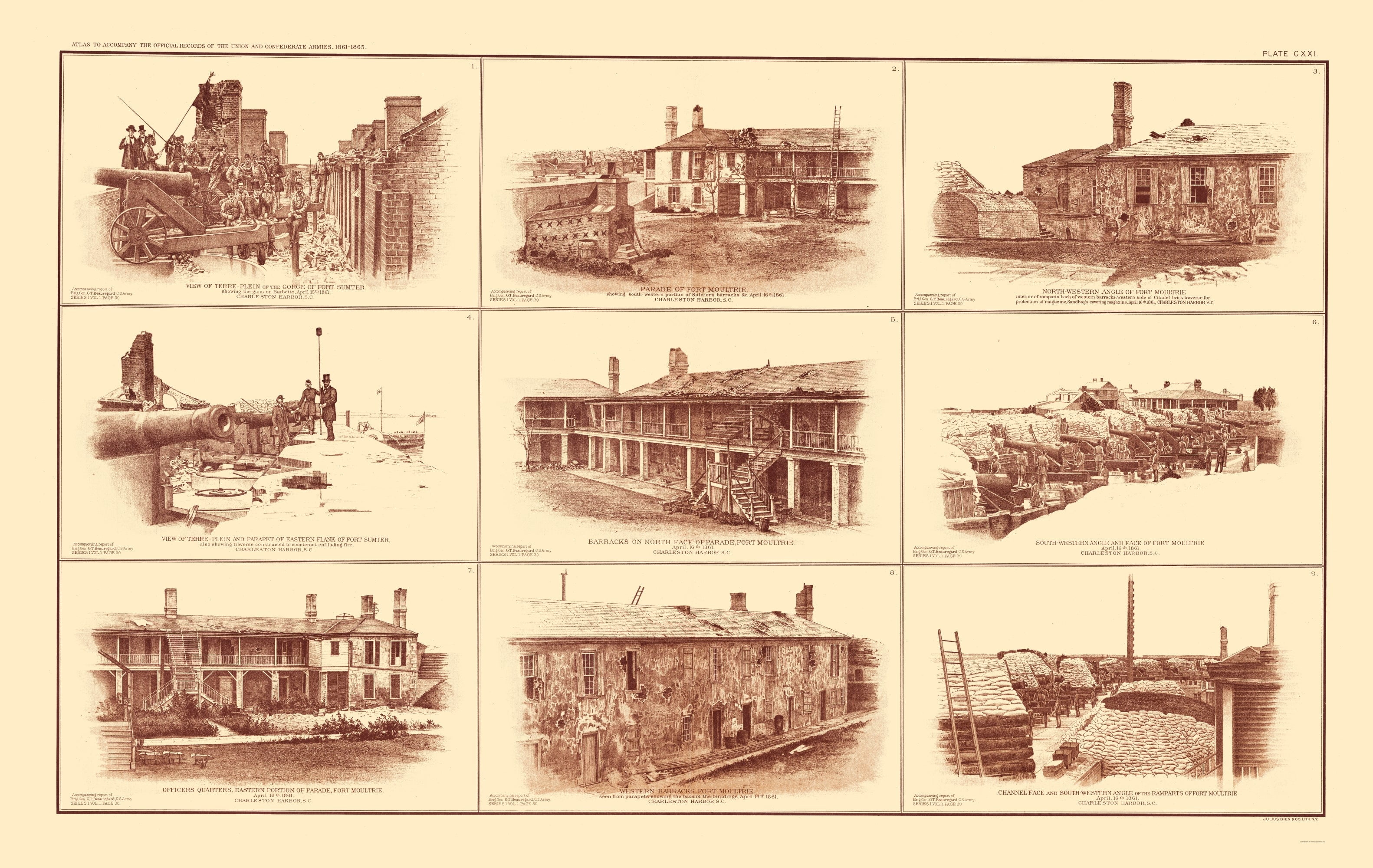 Historical Civil War Map - South Carolina Forts - Bien 1895 - 23 x 36. ...