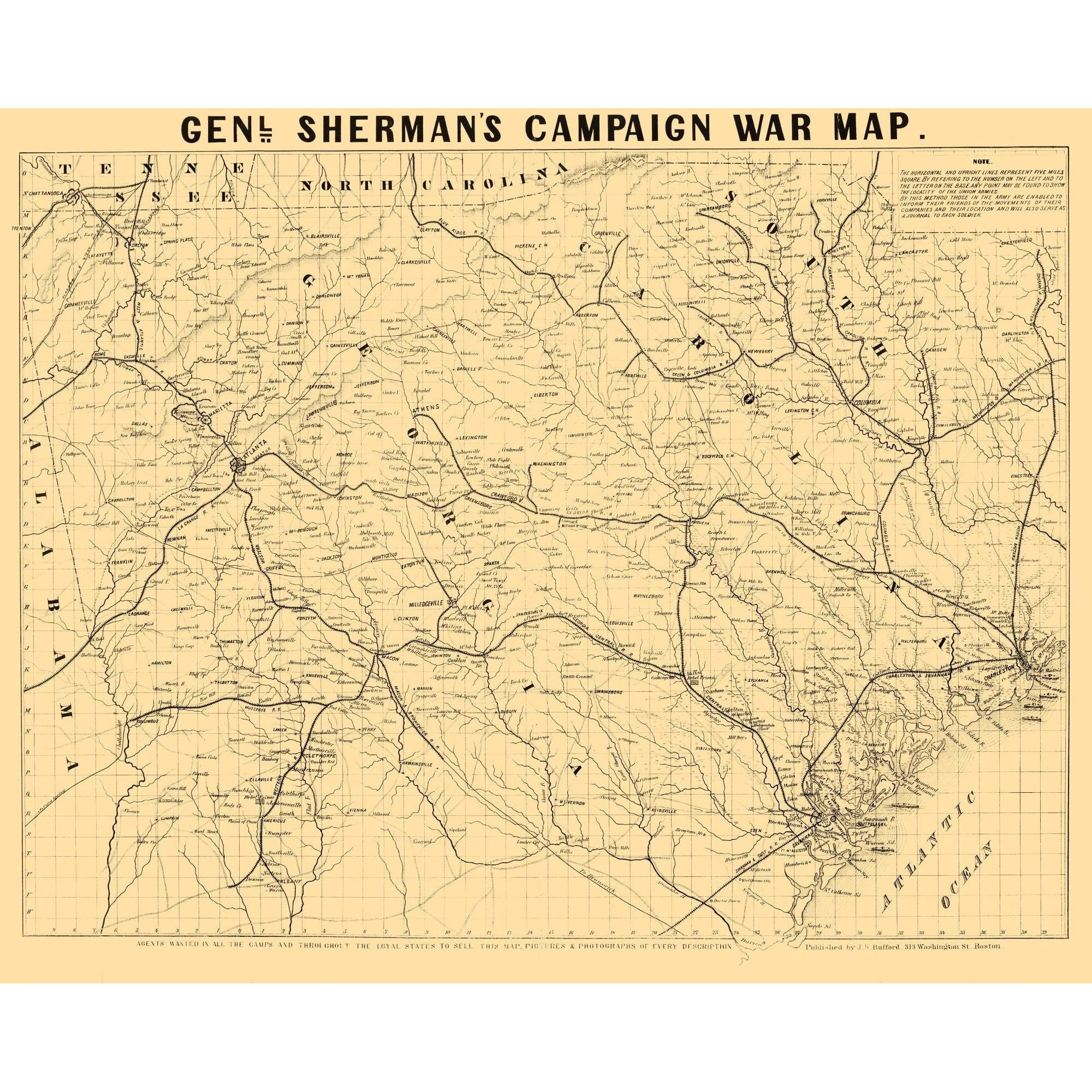 Historical Civil War Map - South Carolina Georgia Shermans Campaign ...