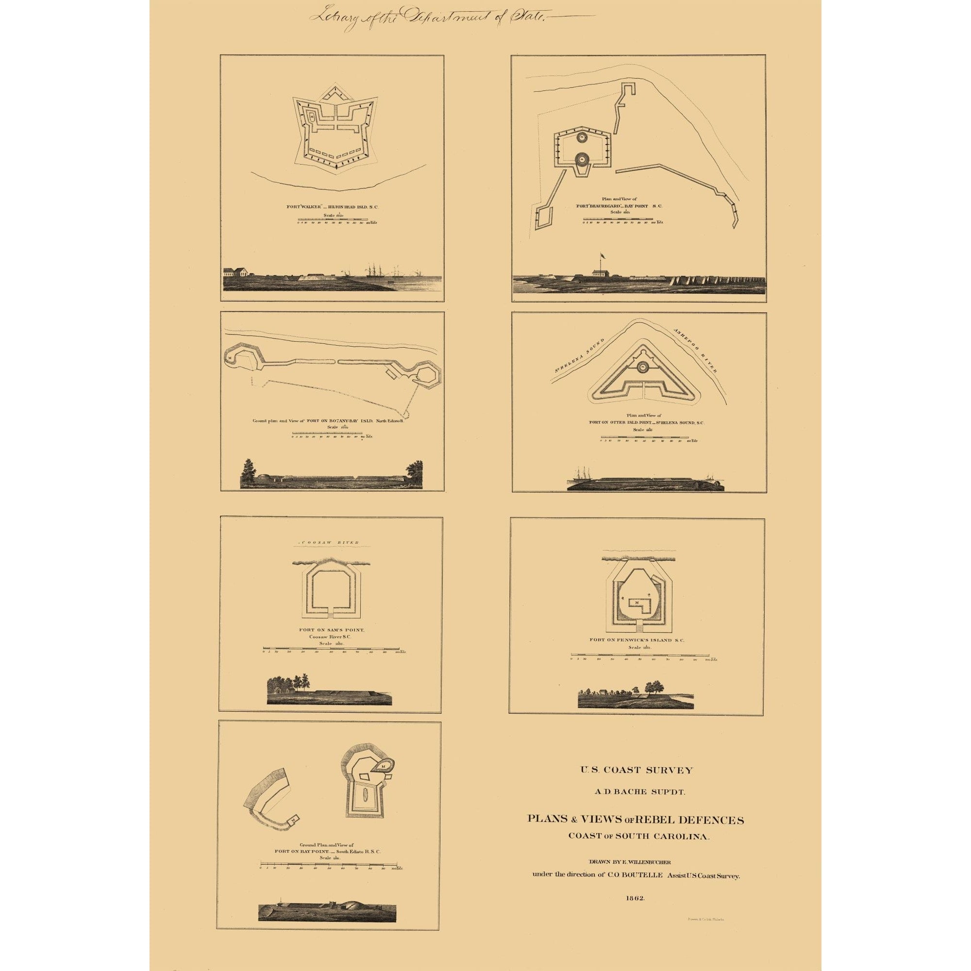 Historical Civil War Map - South Carolina Rebel Defences - Willenbucher ...