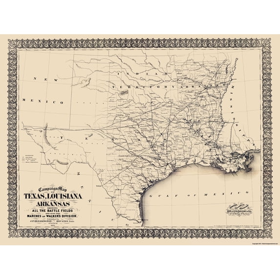 Historical Civil War Map - Texas Louisiana Arkansas Campaign ...