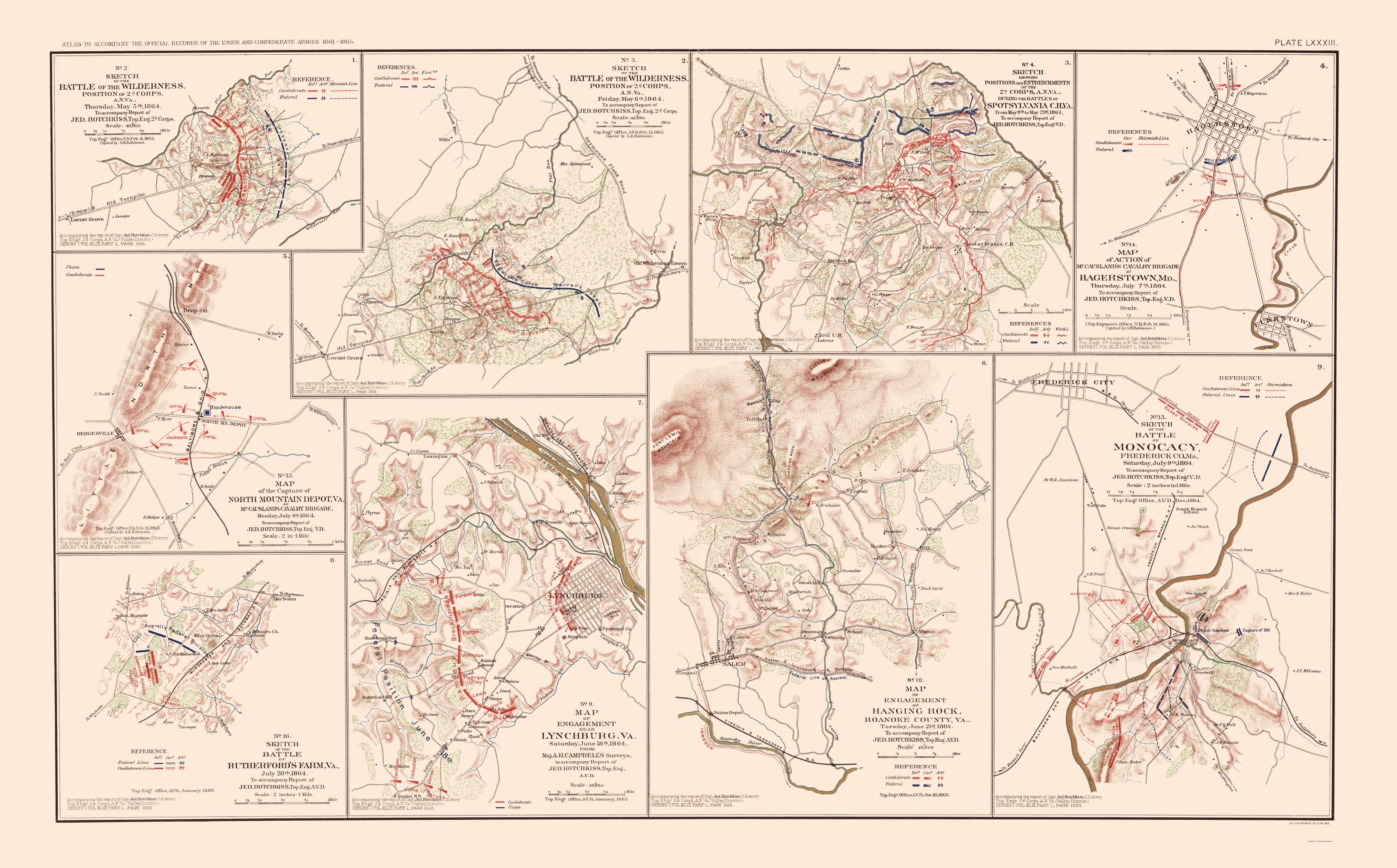 Historical Civil War Map - Union Confederate Armies - Hotchkiss 1895 ...