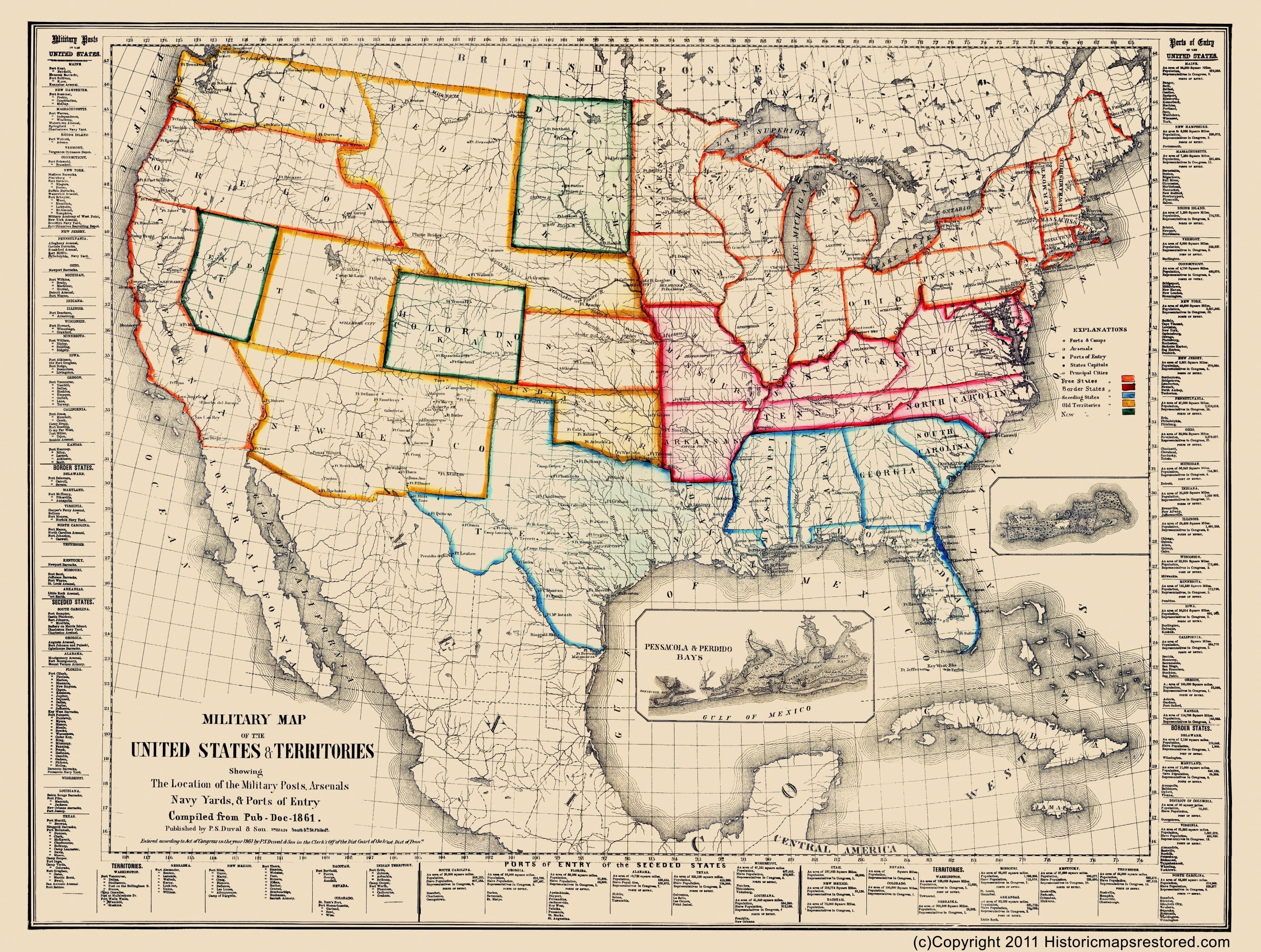 Historical Civil War Map - United States Arsenals Military Posts Navy ...