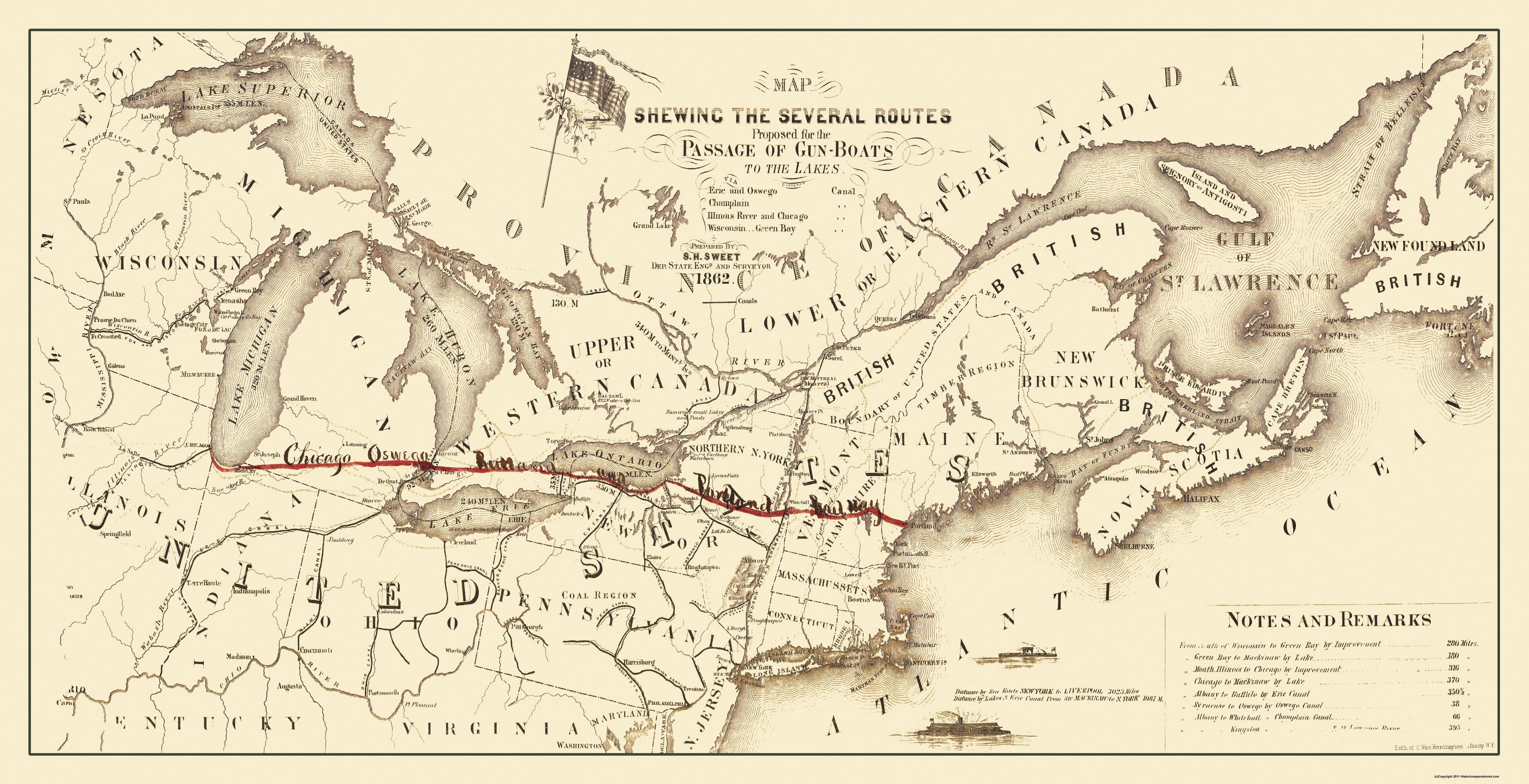 Historical Civil War Map - United States Canada Gunboat Routes - Sweet ...