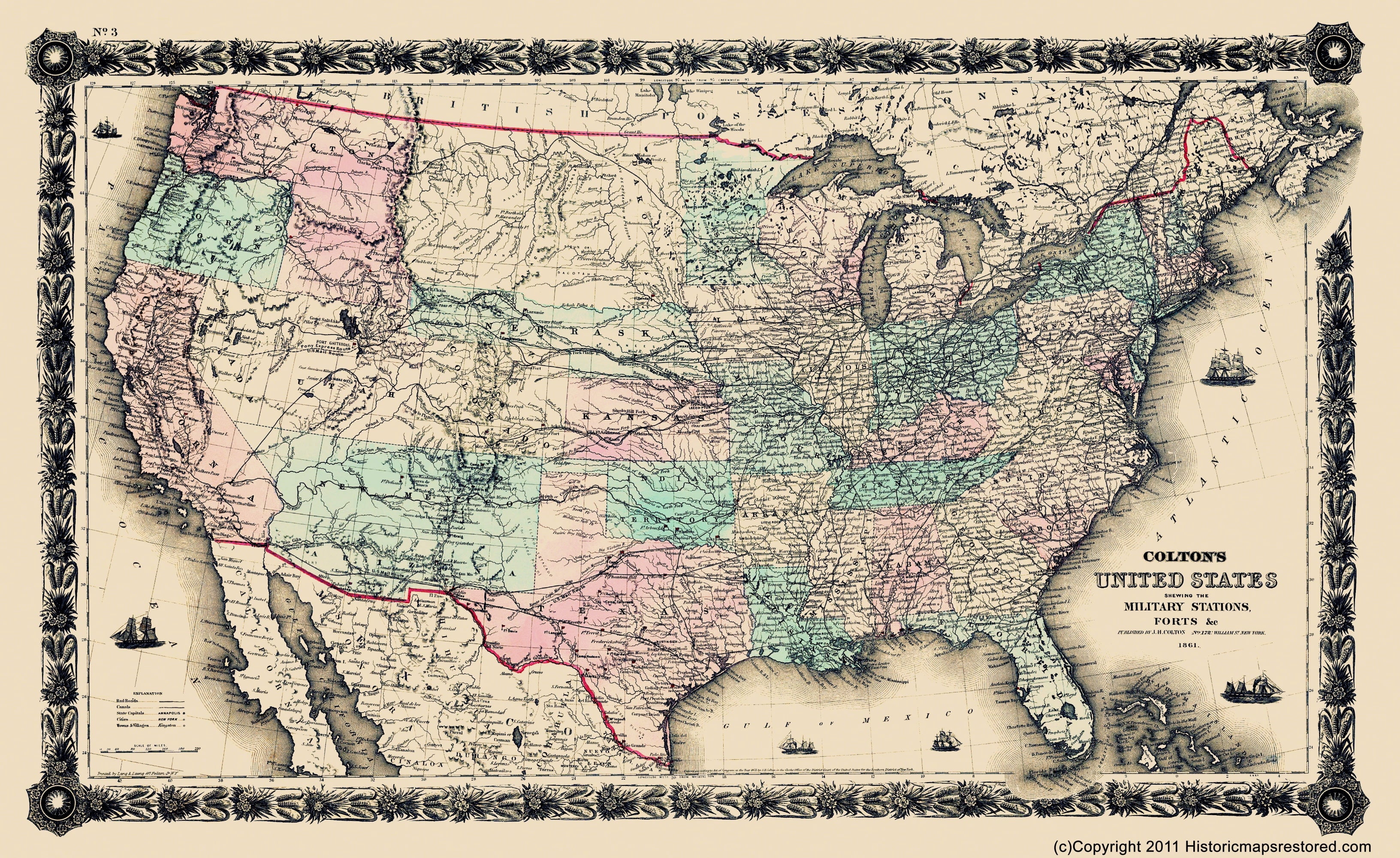 Historical Civil War Map - United States Military Stations Forts ...