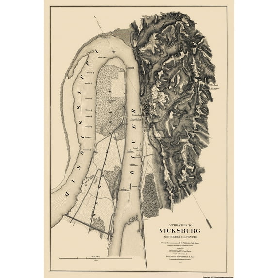 Historical Civil War Map - Vicksburg Approaches Rebel Defences - Bache ...