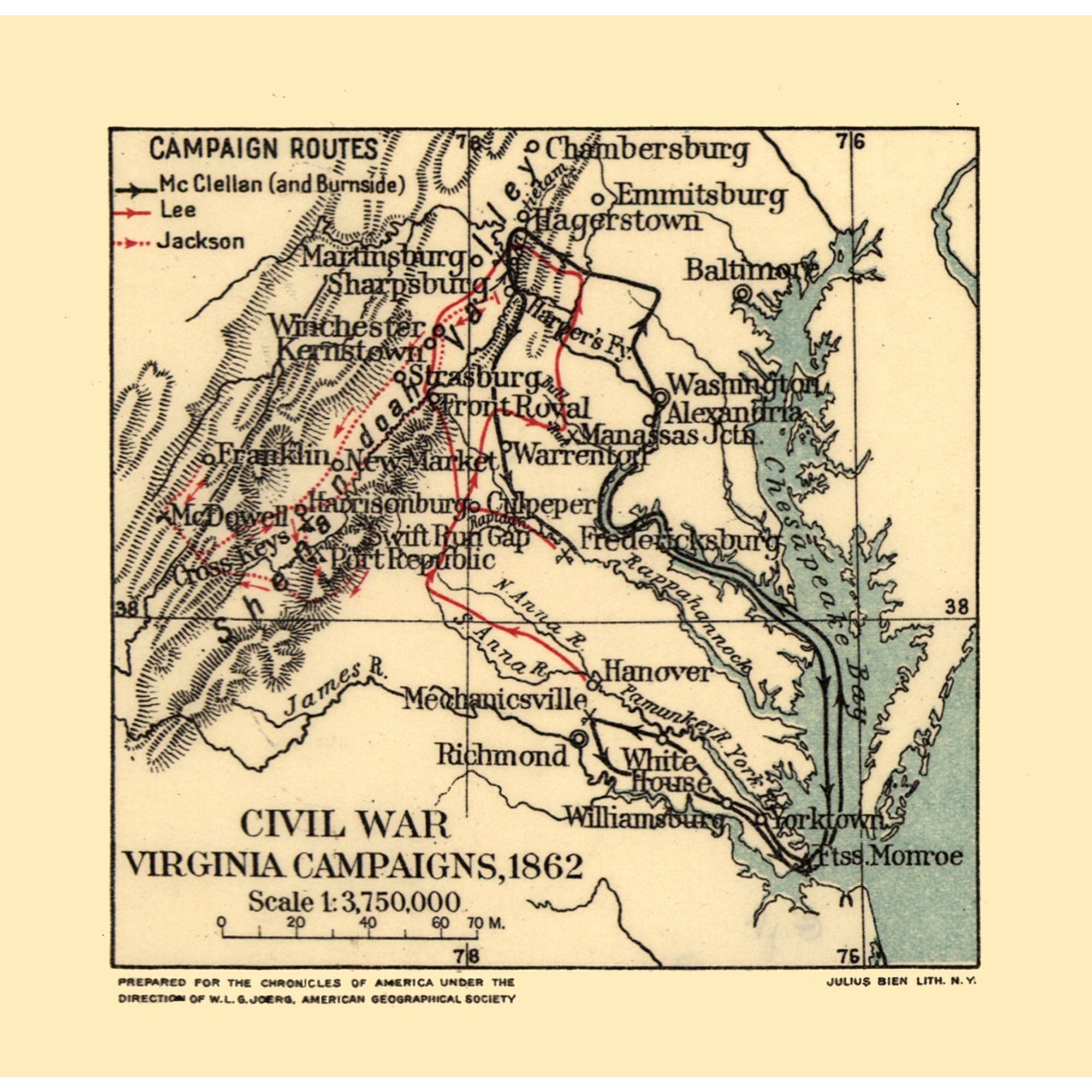 Historical Civil War Map - Virginia Civil War Campaign - Joerg 1862 ...