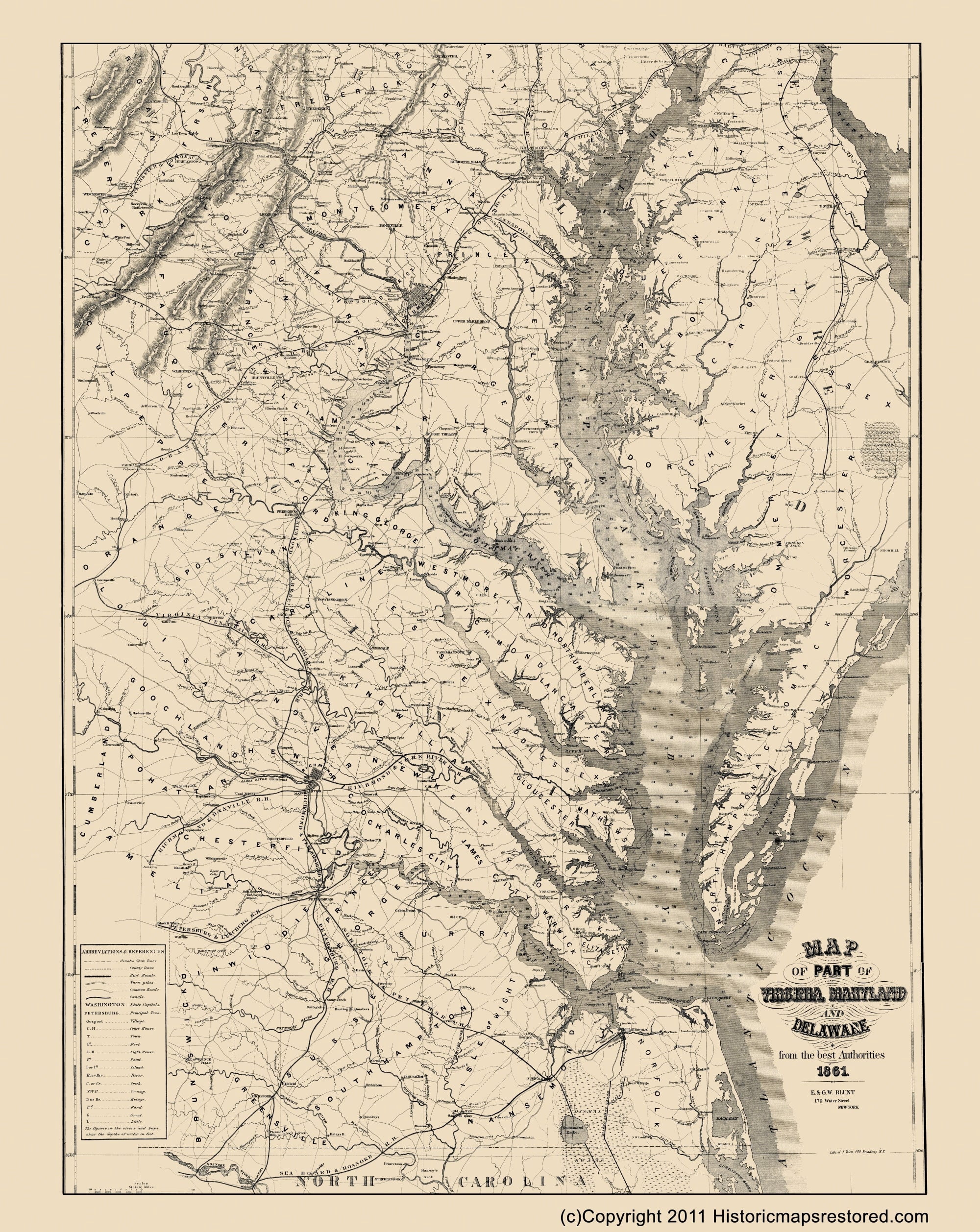 Historical Civil War Map - Virginia Maryland Delaware - Blunt 1861 ...