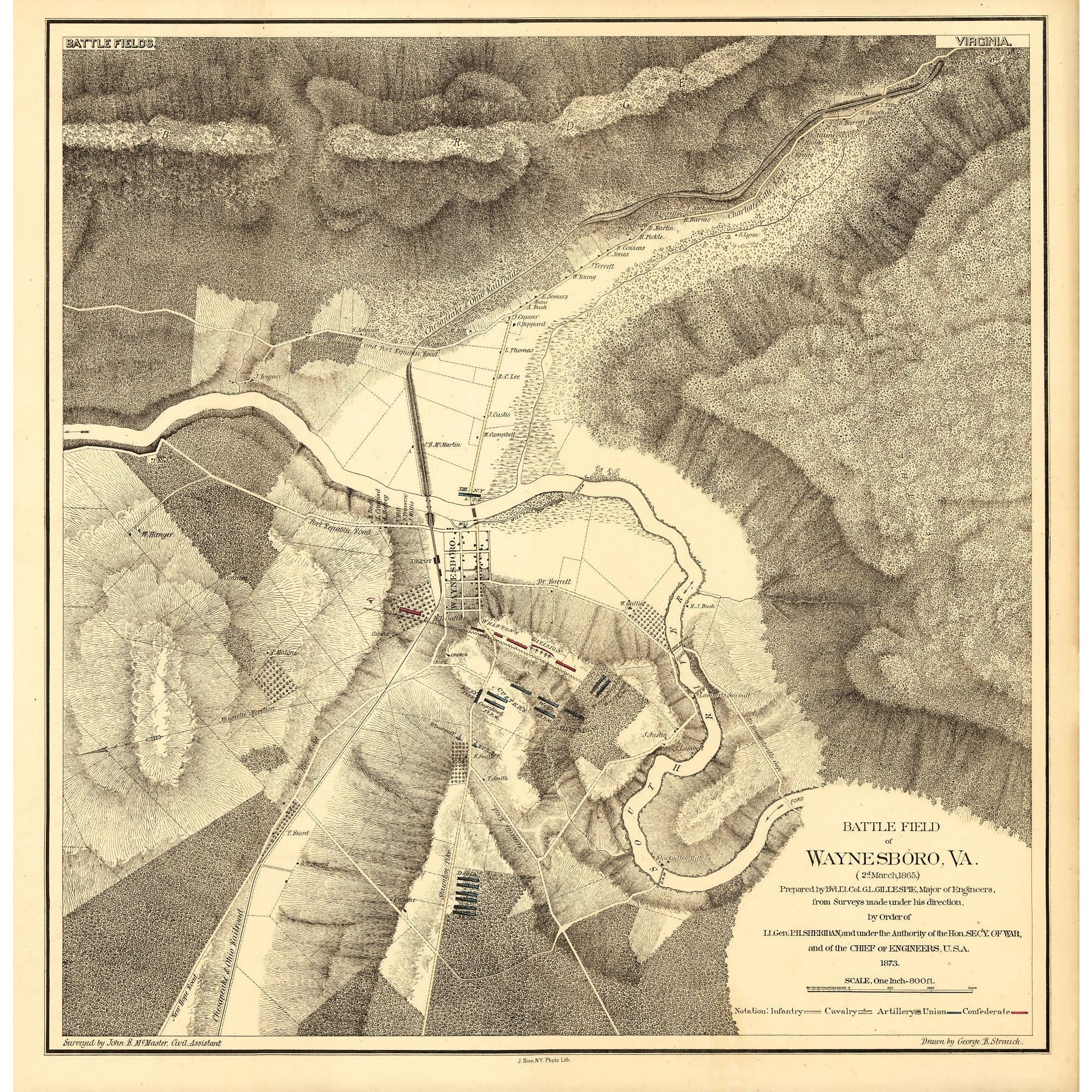 Historical Civil War Map - Waynesboro Virginia - Holland 1865 - 23 x 23 ...