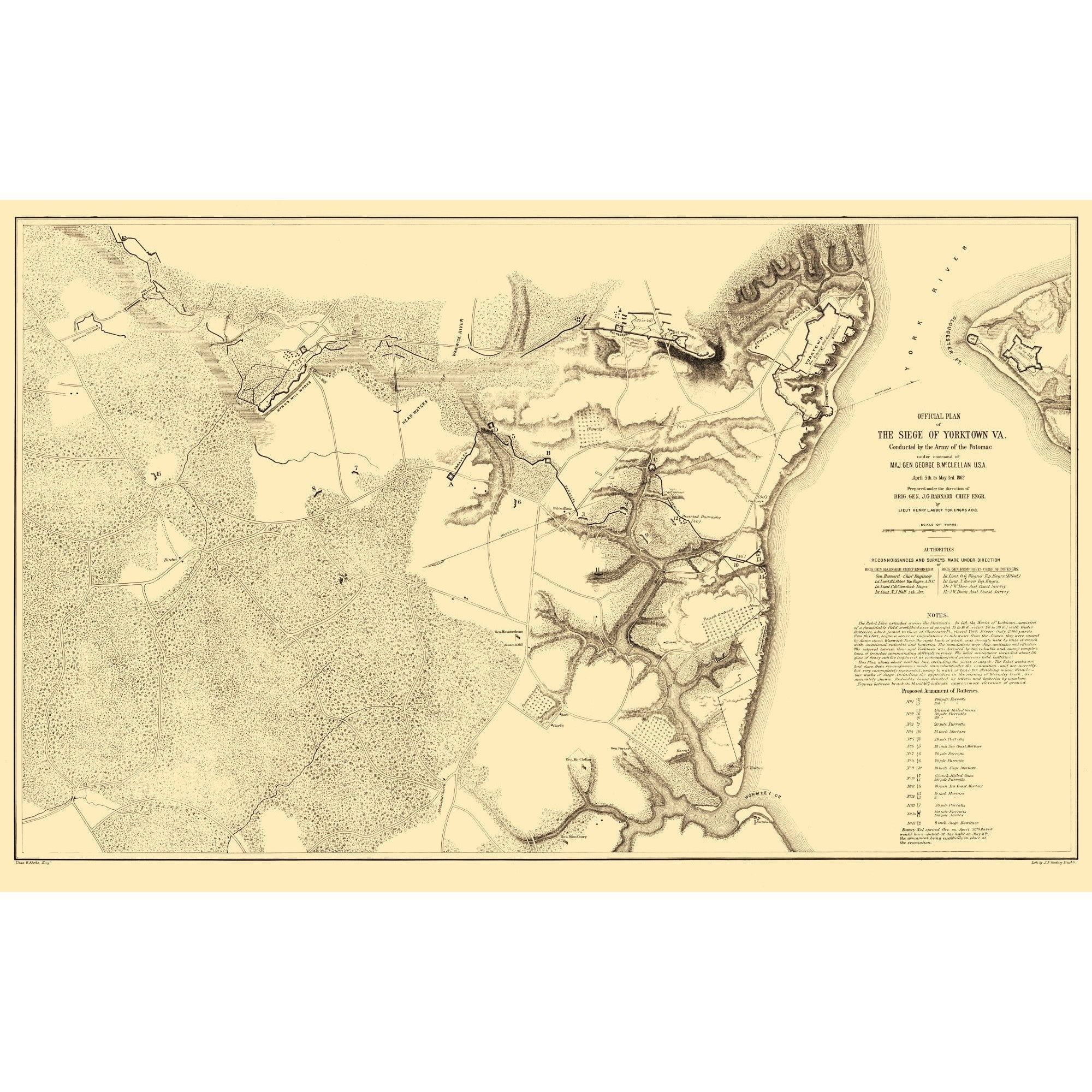 Historical Civil War Map - Yorktown Siege Virginia - Labbot 1862 - 36. ...