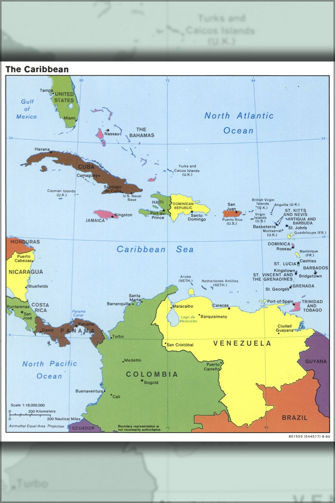History Galore CIA Map of The Caribbean Cuba and Puerto Rico 1990 24" x ...